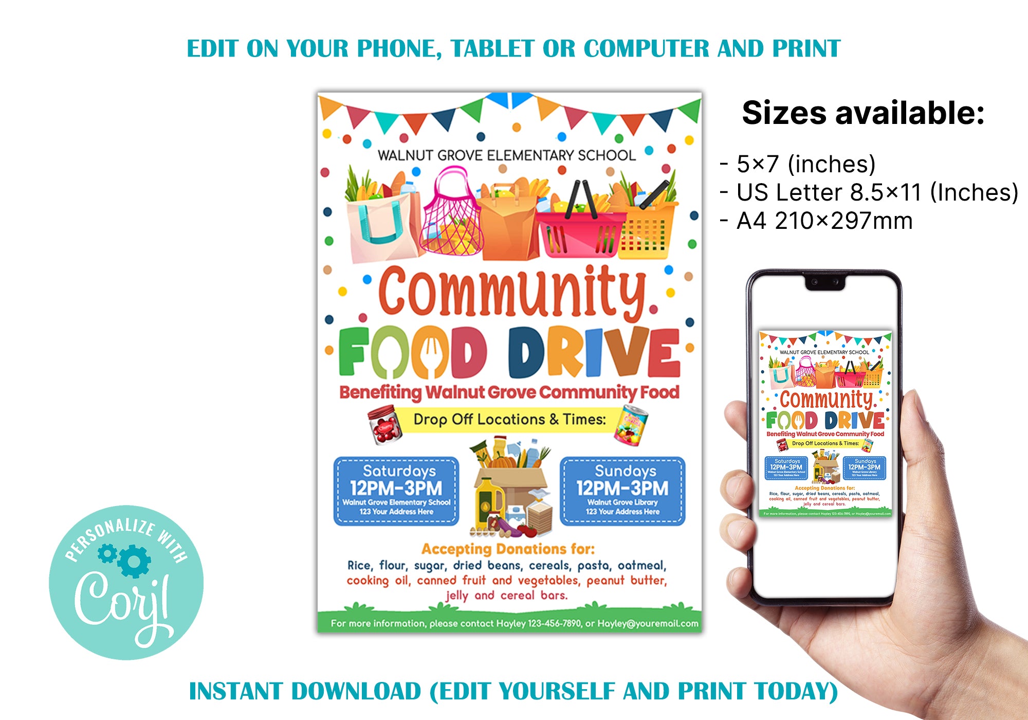 DIY Community Food Drive Flyer Template | Fundraising Event Flyer ...