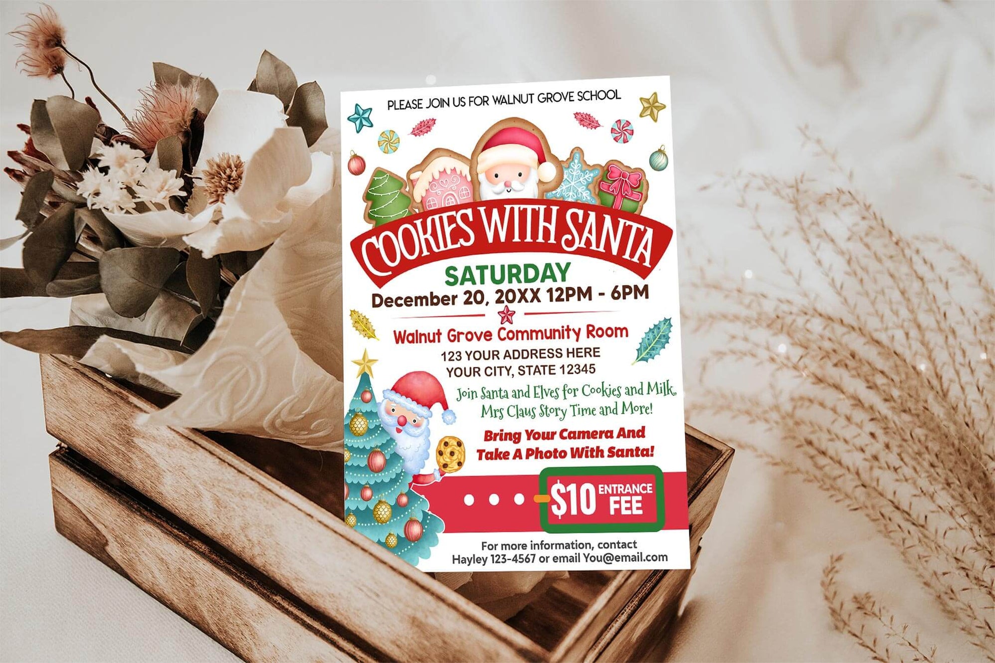 Cookies With Santa Flyer Template | Christmas Fundraising Event Invite ...