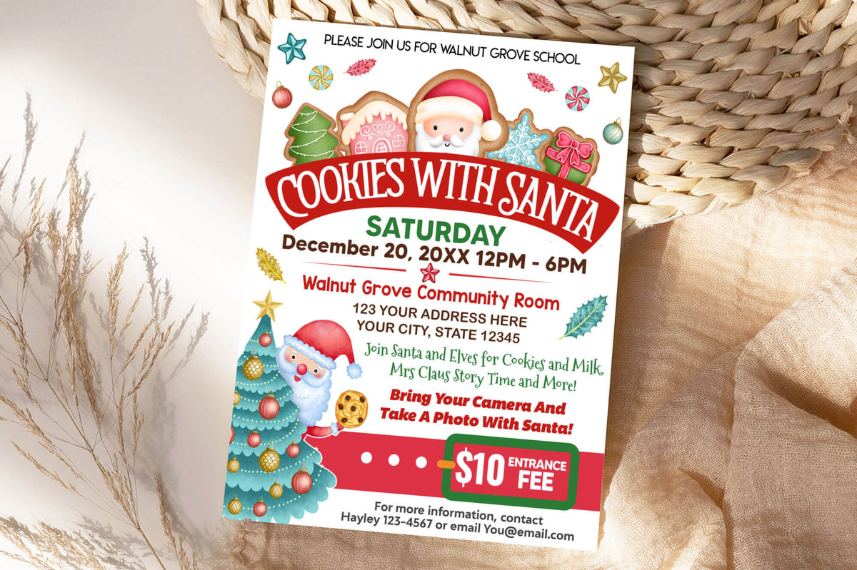 Cookies With Santa Flyer Template | Christmas Fundraising Event Invite ...