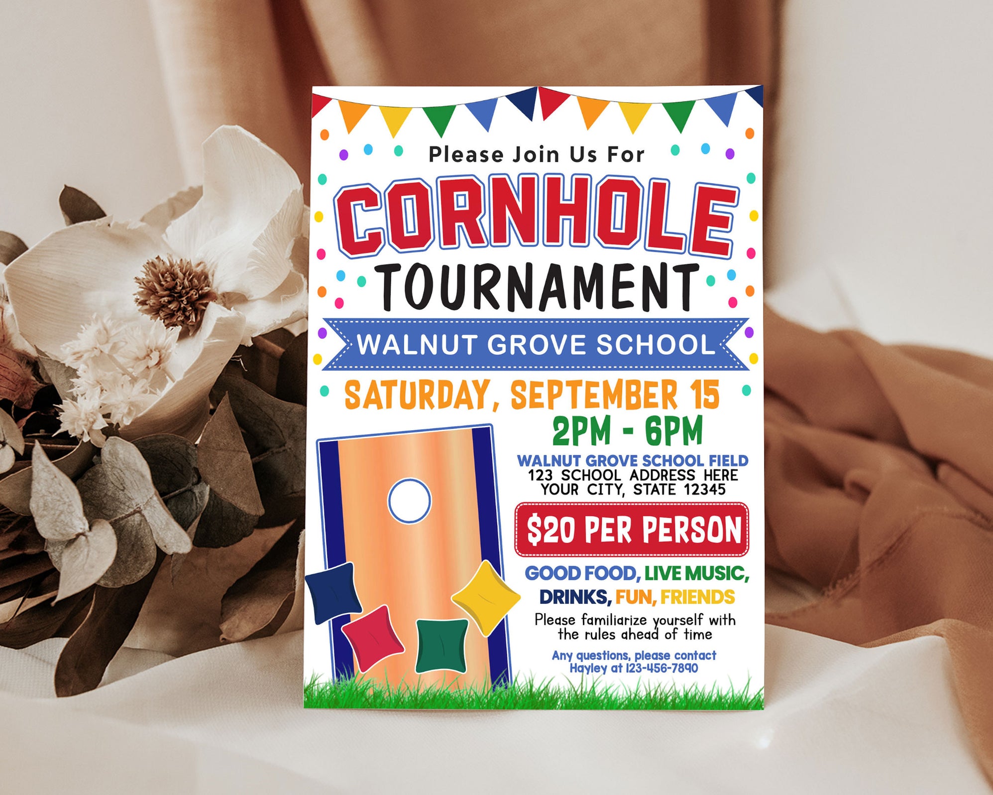 DIY Cornhole Tournament Fundraiser Flyer | School Sport Fundraising ...
