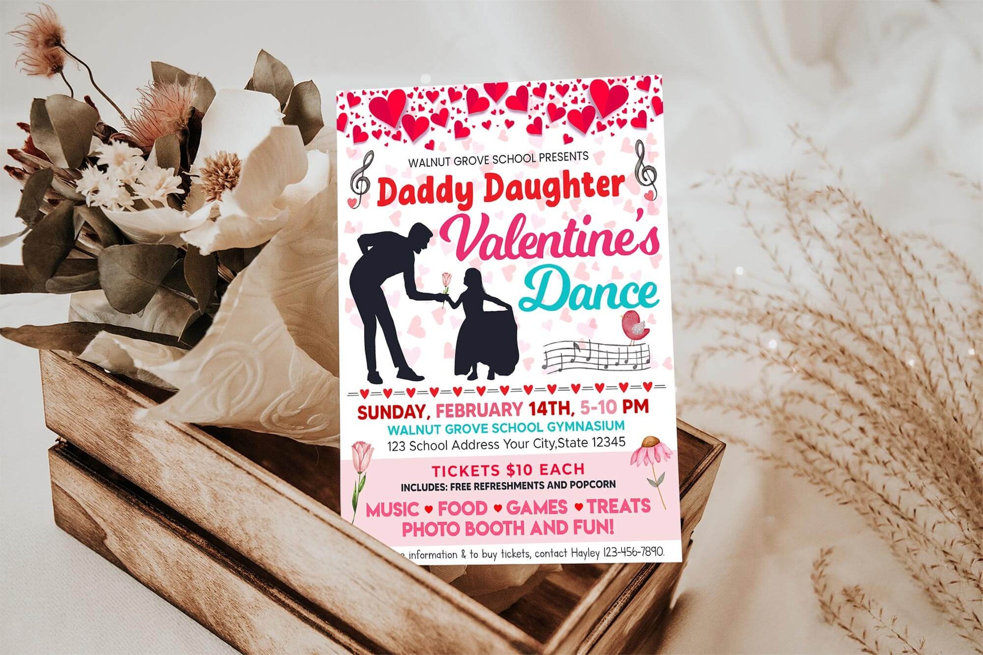 Daddy Daughter Valentine's Day Dance Flyer | School Dance Invitation ...