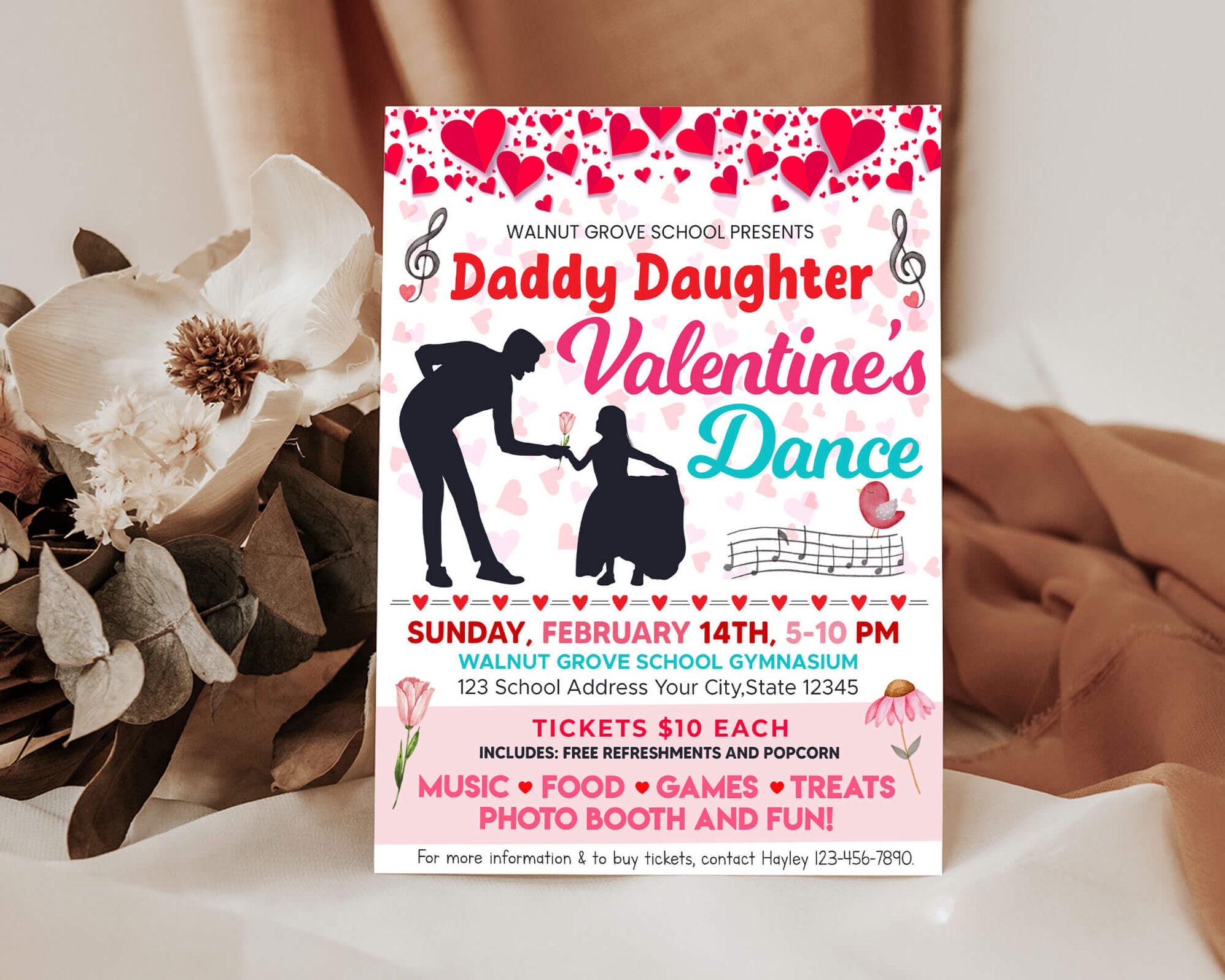 Daddy Daughter Valentine's Day Dance Flyer | School Dance Invitation ...