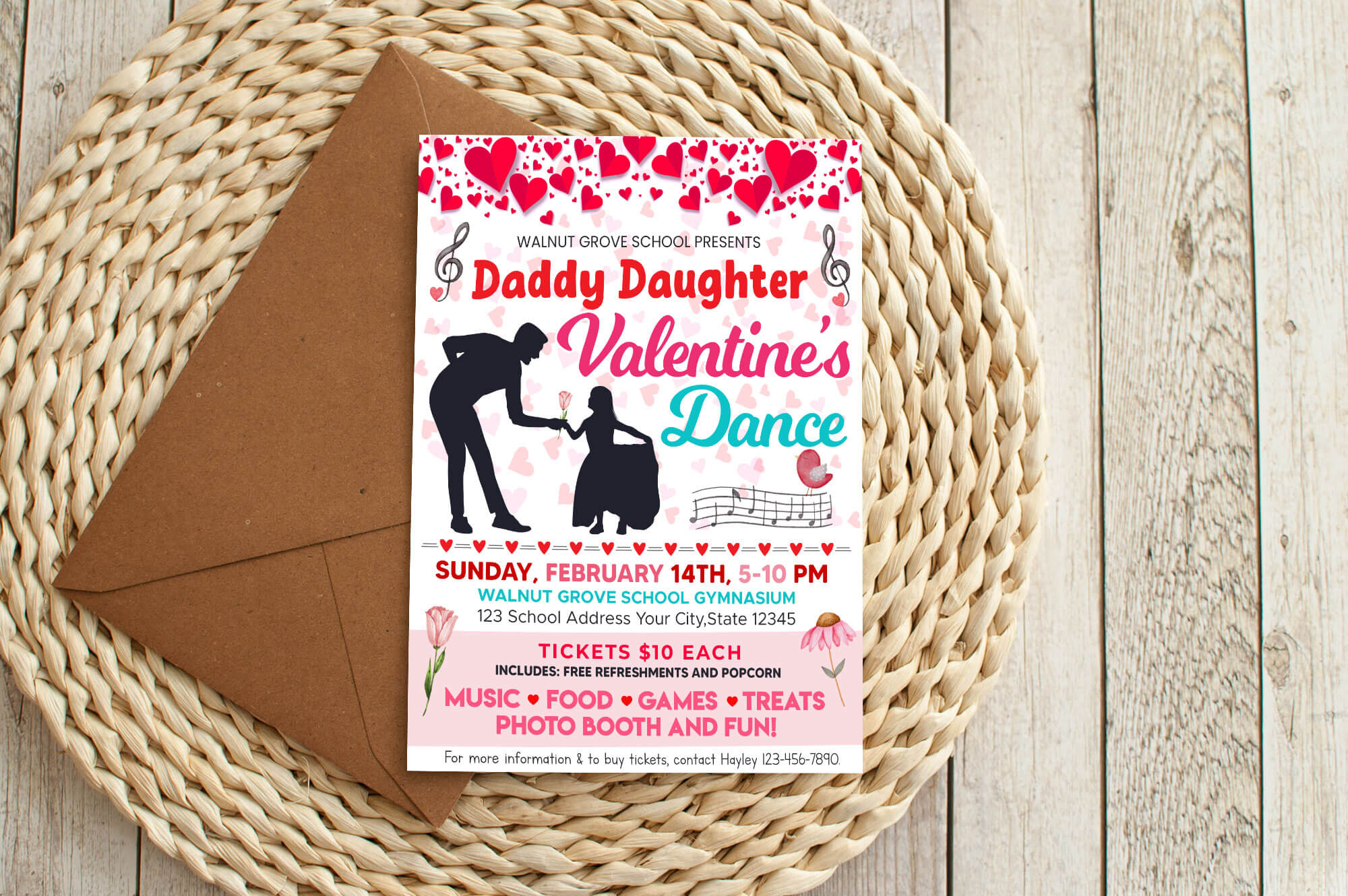 Daddy Daughter Valentine's Day Dance Flyer | School Dance Invitation ...