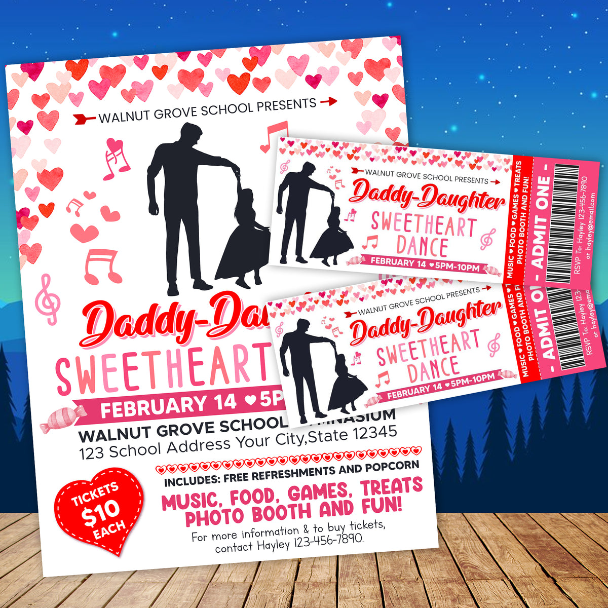 Customizable Daddy Daughter Sweetheart Dance Ticket and Flyer Bundle ...