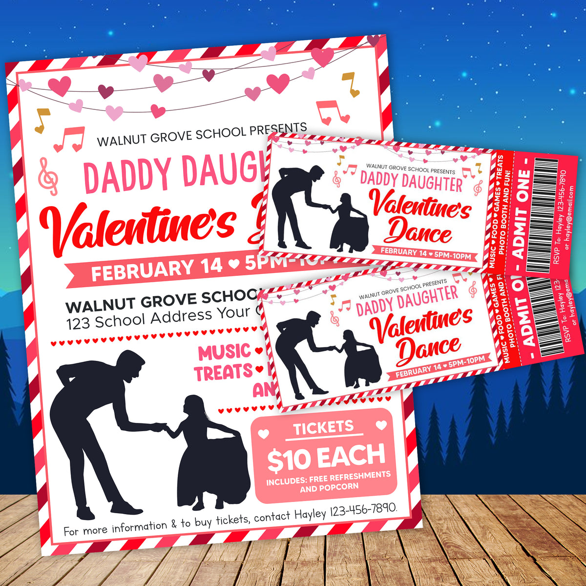 DIY Daddy Daughter Valentine's Day Dance Ticket and Flyer Bundle ...
