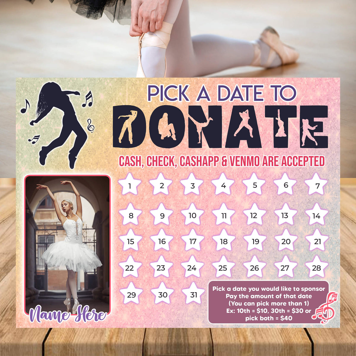 Customizable Modern Dance Pick a Date to Donate Calendar | Dance ...