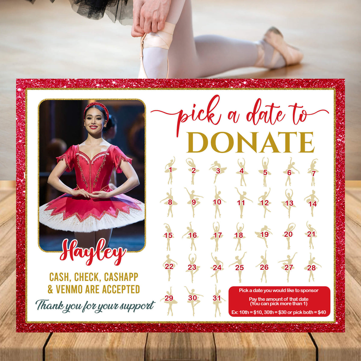 Dance Themed Donation Calendar | Ballerina Pick a Date to Donate ...