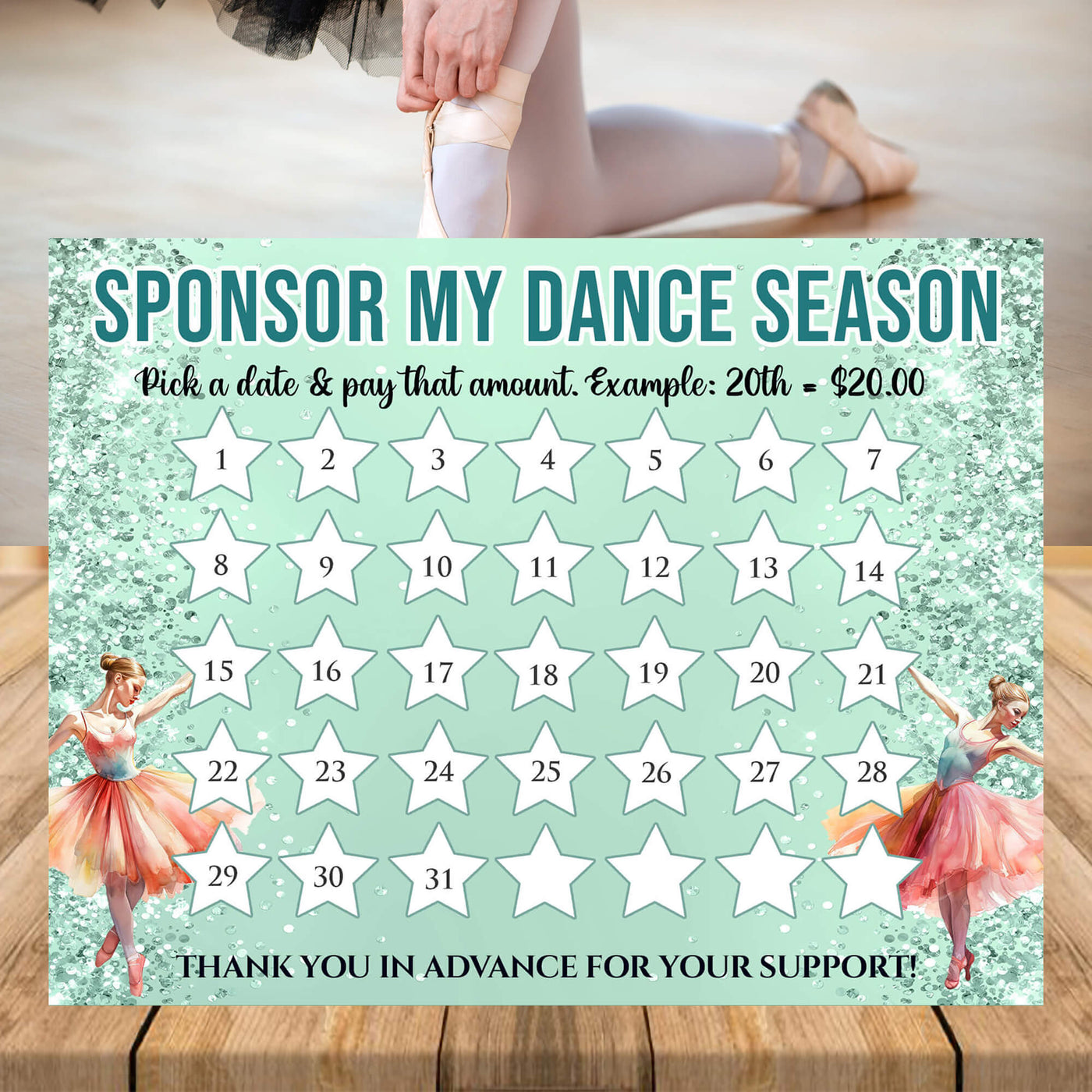 Dance Themed Pick a Date to Donate Fundraising Calendar | Editable ...