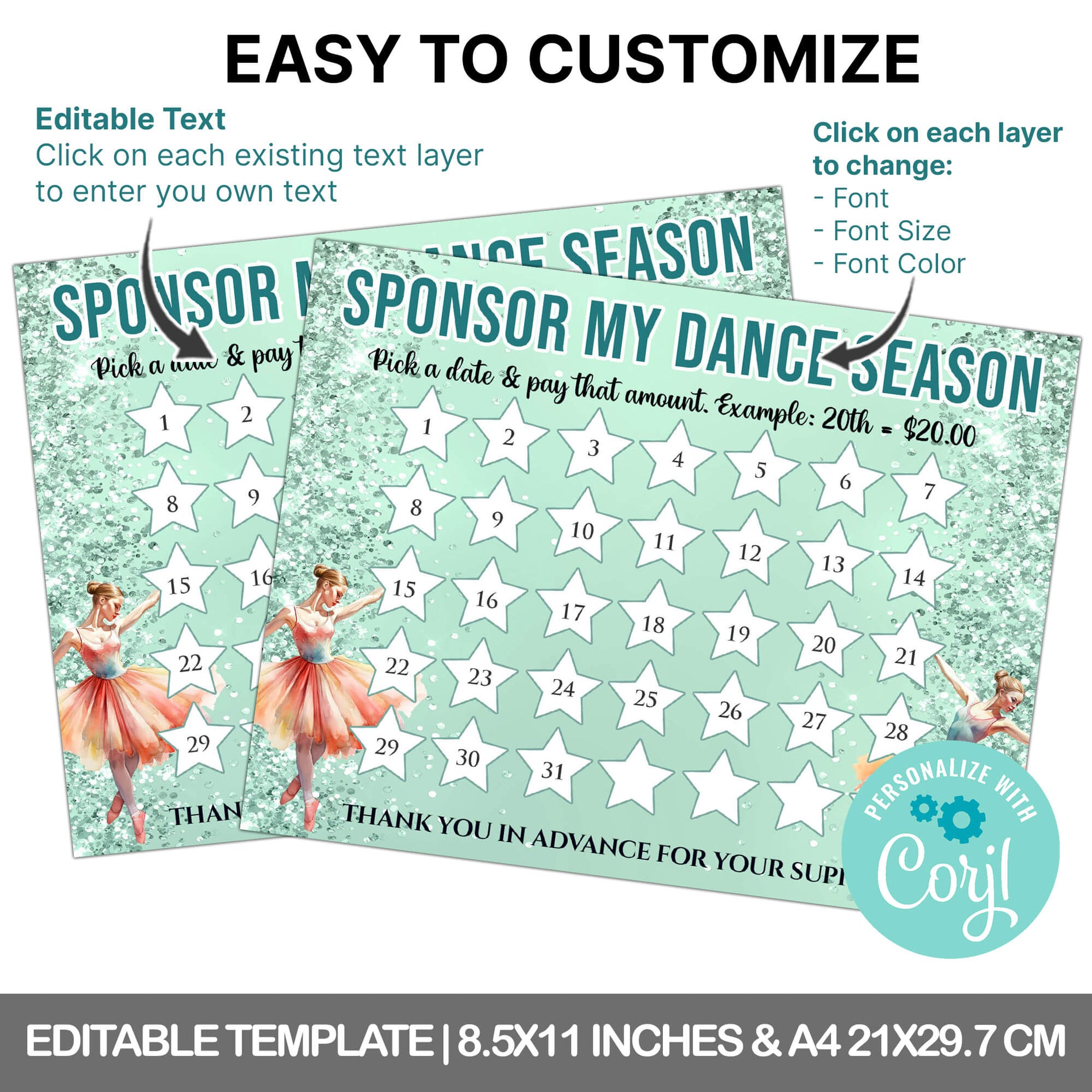 Dance Themed Pick a Date to Donate Fundraising Calendar | Editable ...