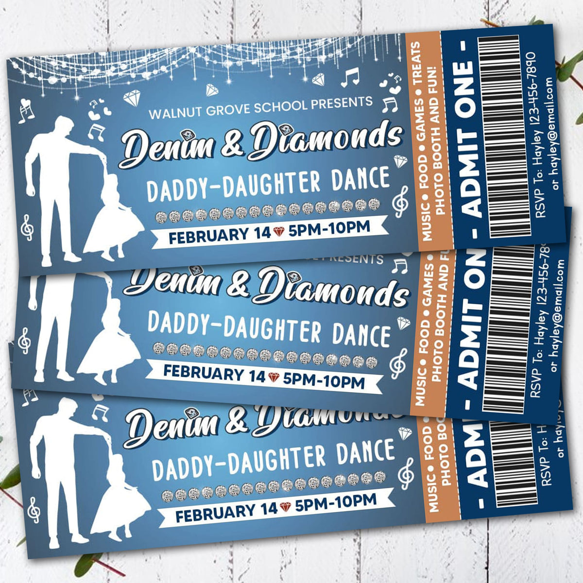 Customizable Denim and Diamond Dance Ticket Template | Daddy Daughter ...