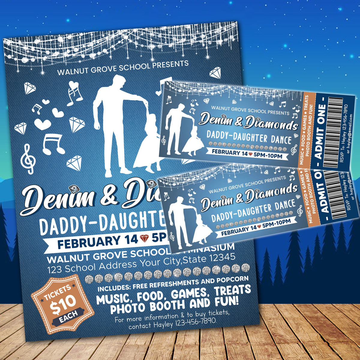 Customizable Denim and Diamond Dance Ticket and Flyer Bundle | Daddy ...