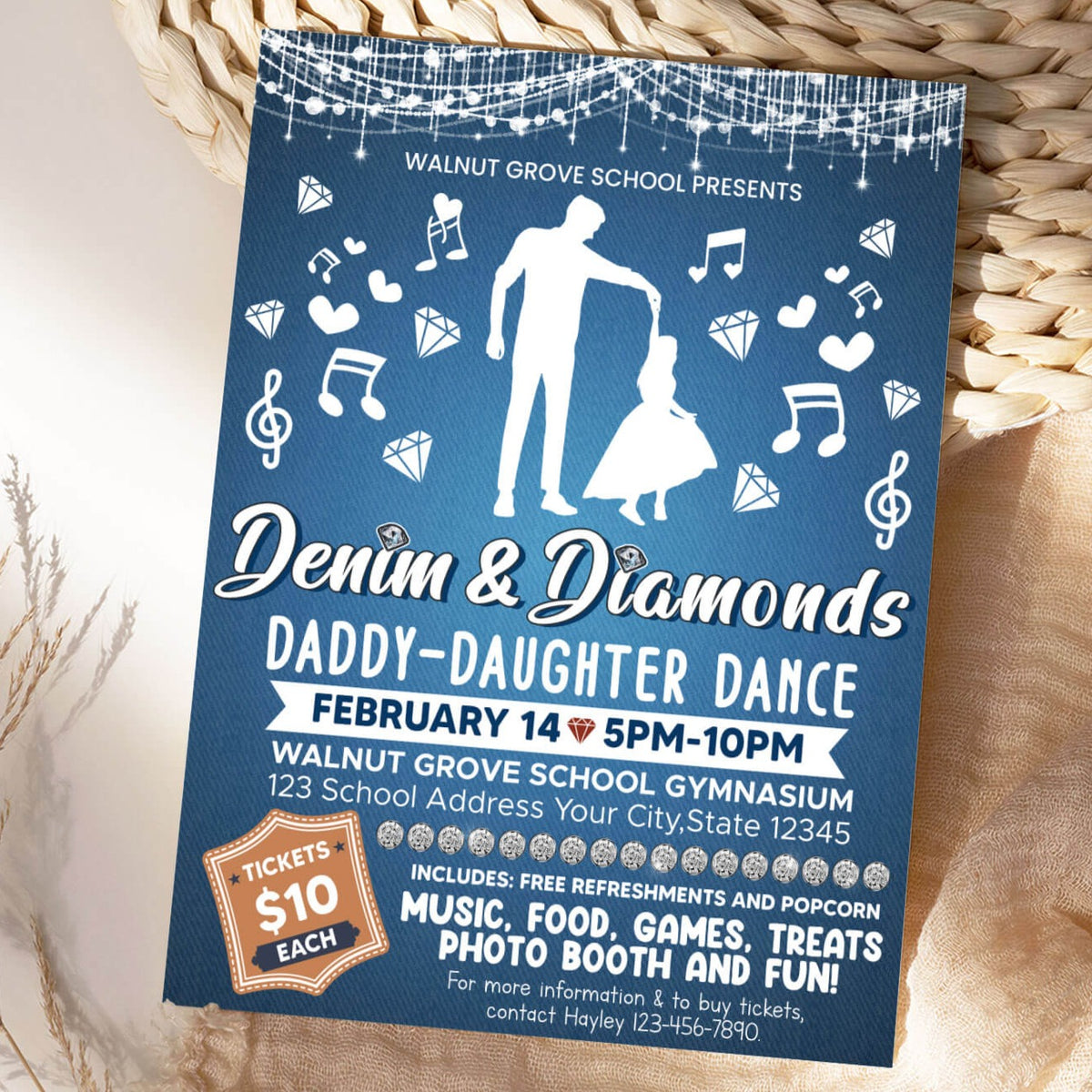DIY Daddy Daughter Denim and Diamonds Dance Flyer | School PTO PTA ...
