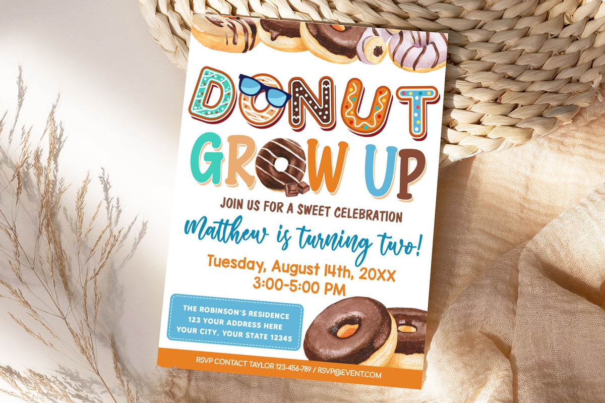 DIY Donut Grow Up Birthday Invitation Template | Donut Themed Birthday ...