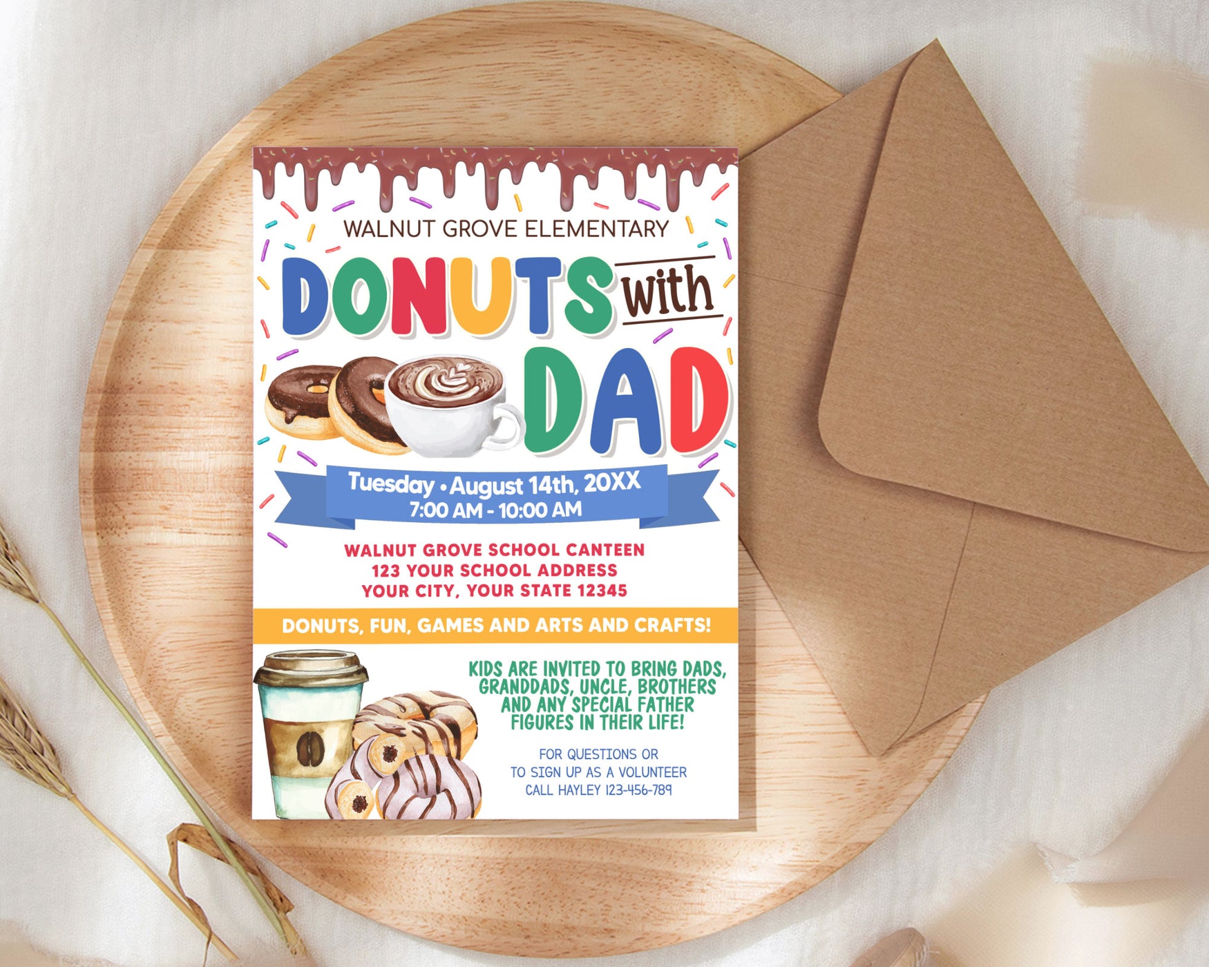 DIY Donut With Dad Flyer Template | School Donut Flyer Invitation ...