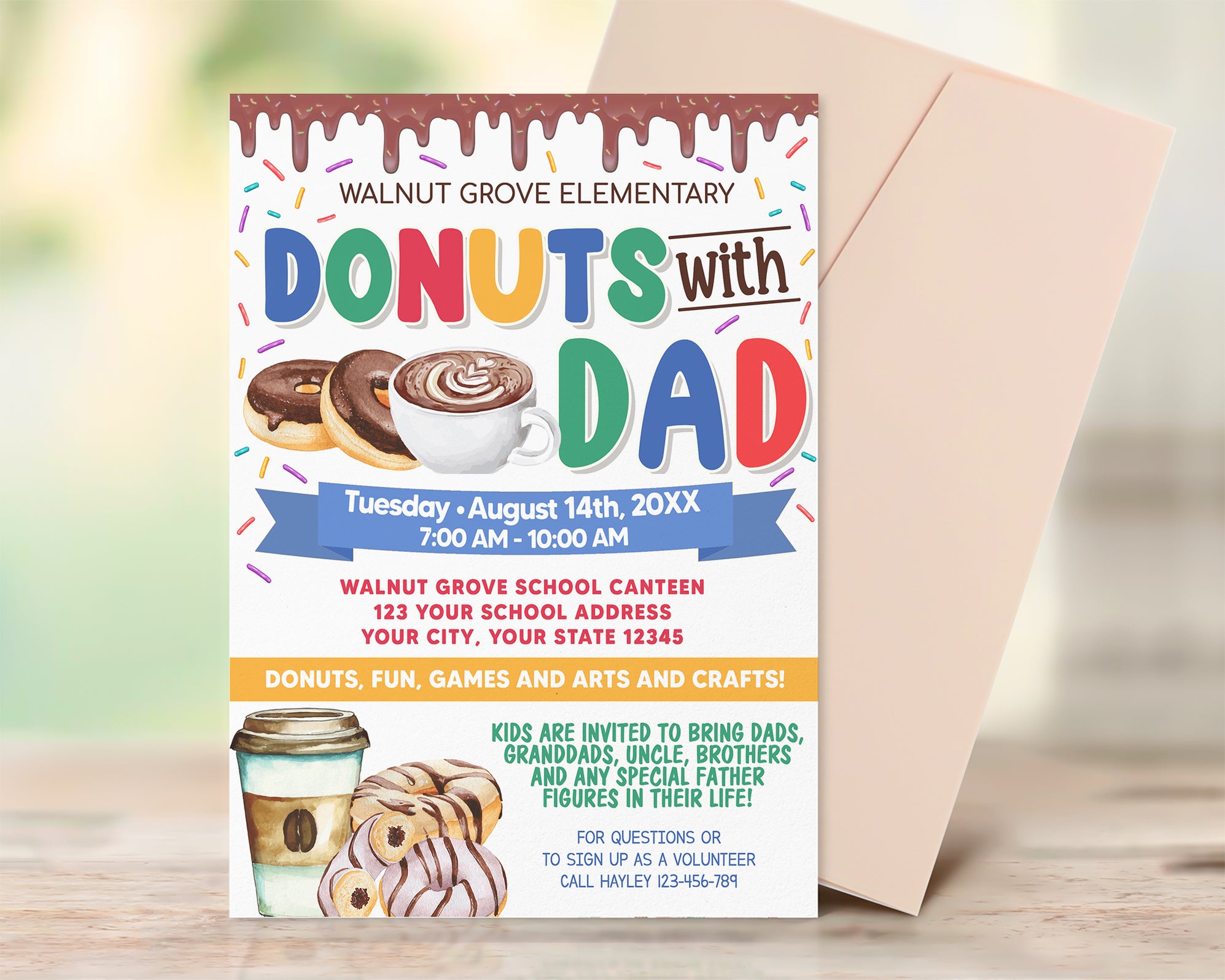 DIY Donut With Dad Flyer Template | School Donut Flyer Invitation ...