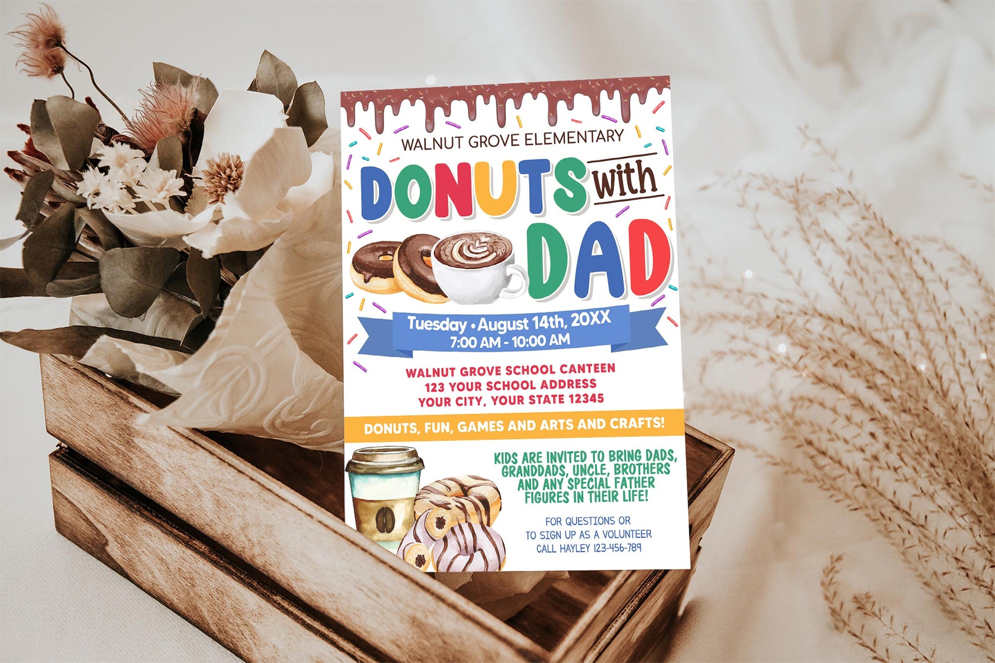 DIY Donut With Dad Flyer Template | School Donut Flyer Invitation ...
