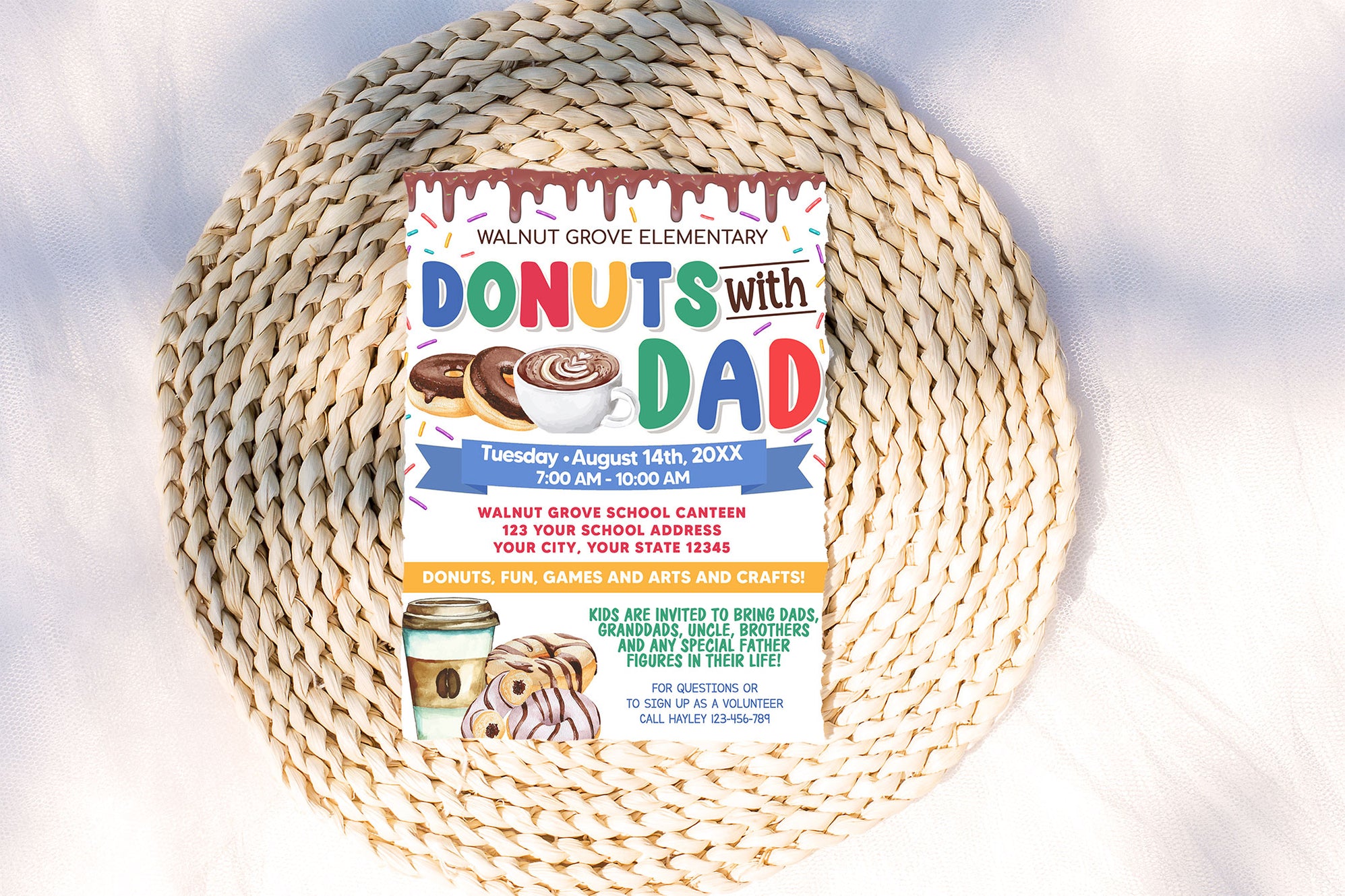 DIY Donut With Dad Flyer Template | School Donut Flyer Invitation ...