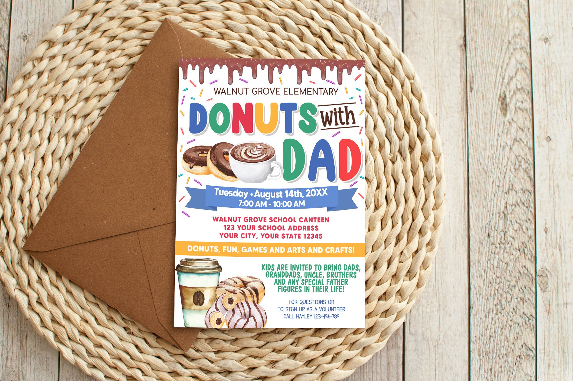 DIY Donut With Dad Flyer Template | School Donut Flyer Invitation ...