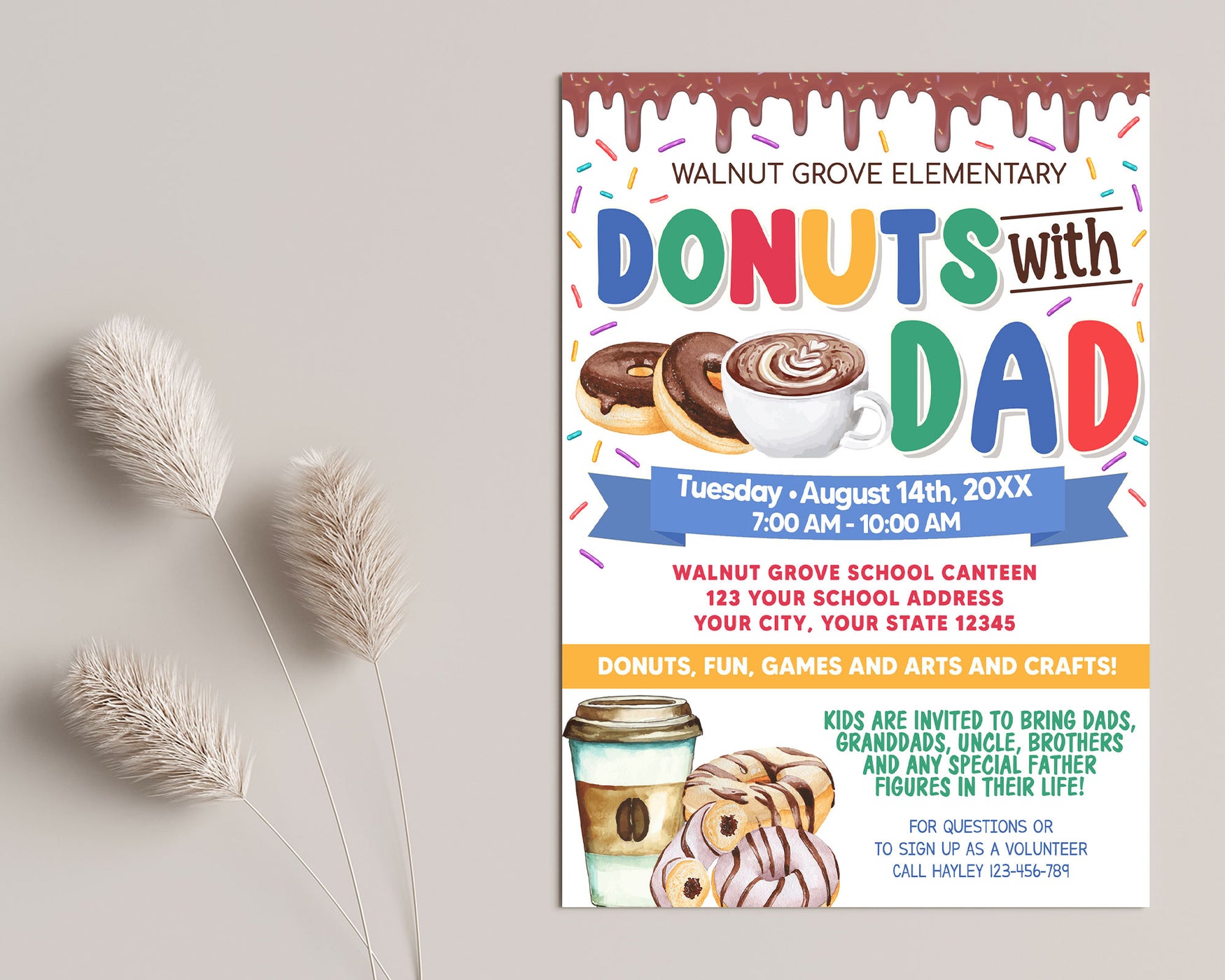 DIY Donut With Dad Flyer Template | School Donut Flyer Invitation ...