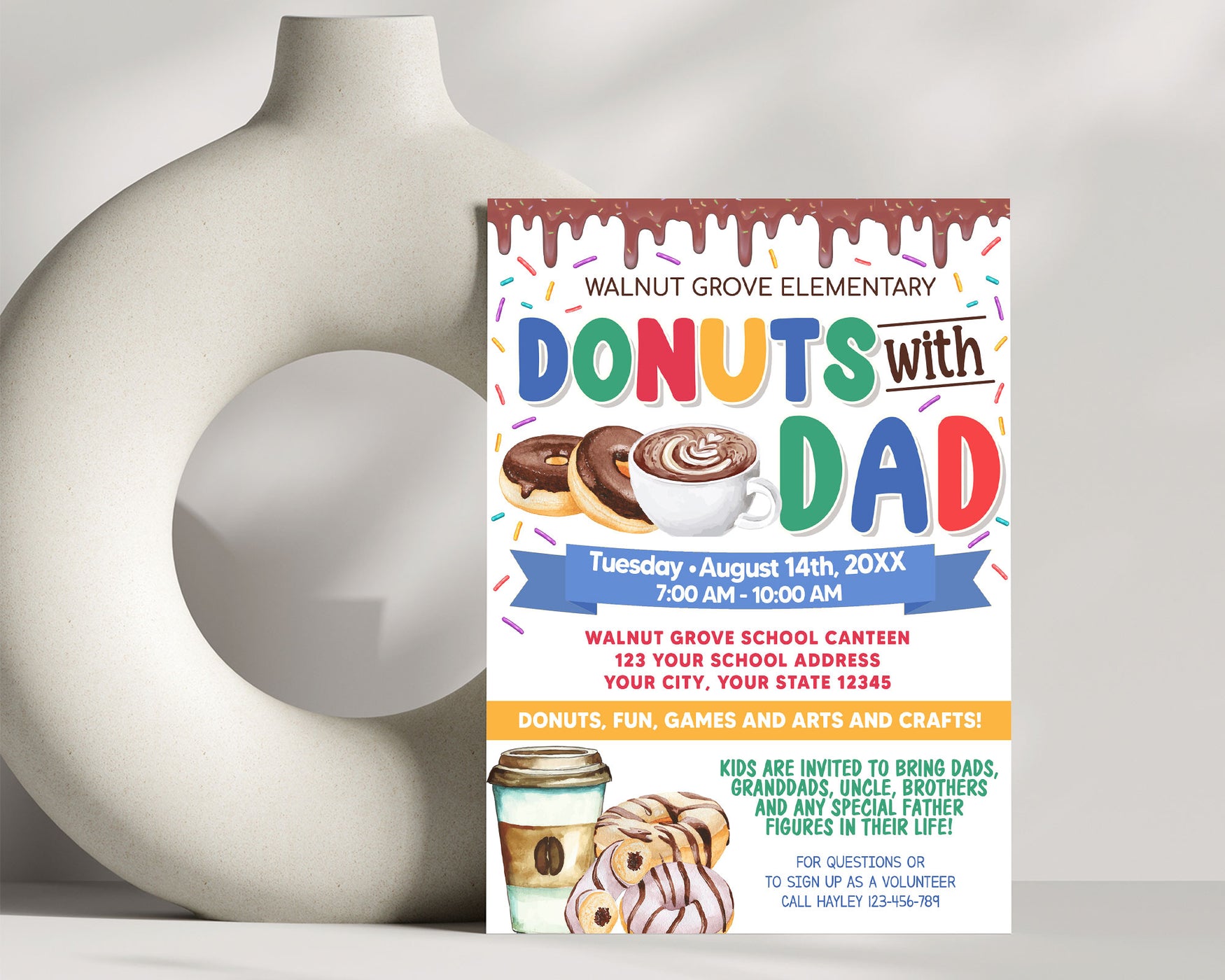 DIY Donut With Dad Flyer Template | School Donut Flyer Invitation ...