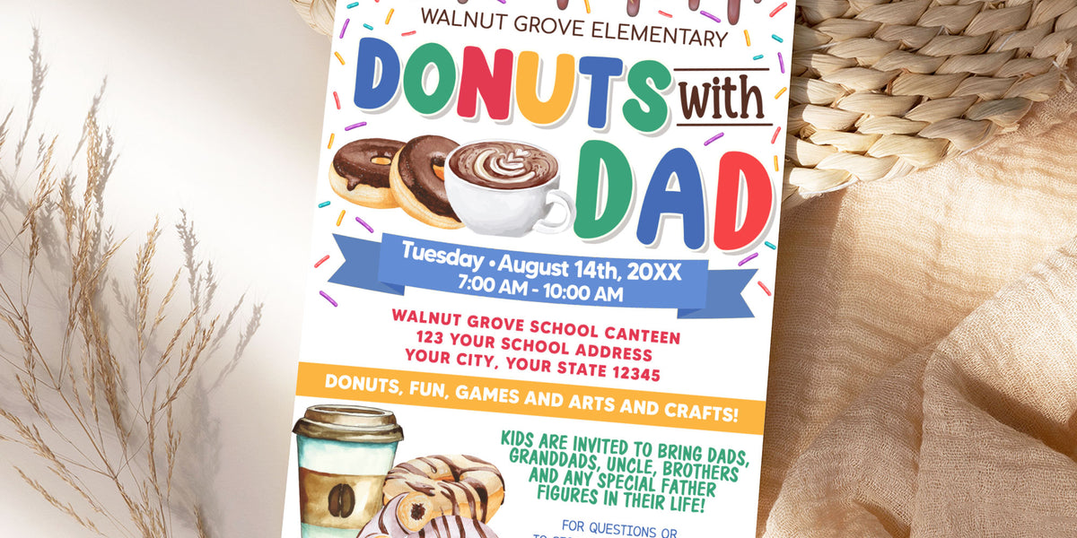 DIY Donut With Dad Flyer Template | School Donut Flyer Invitation ...