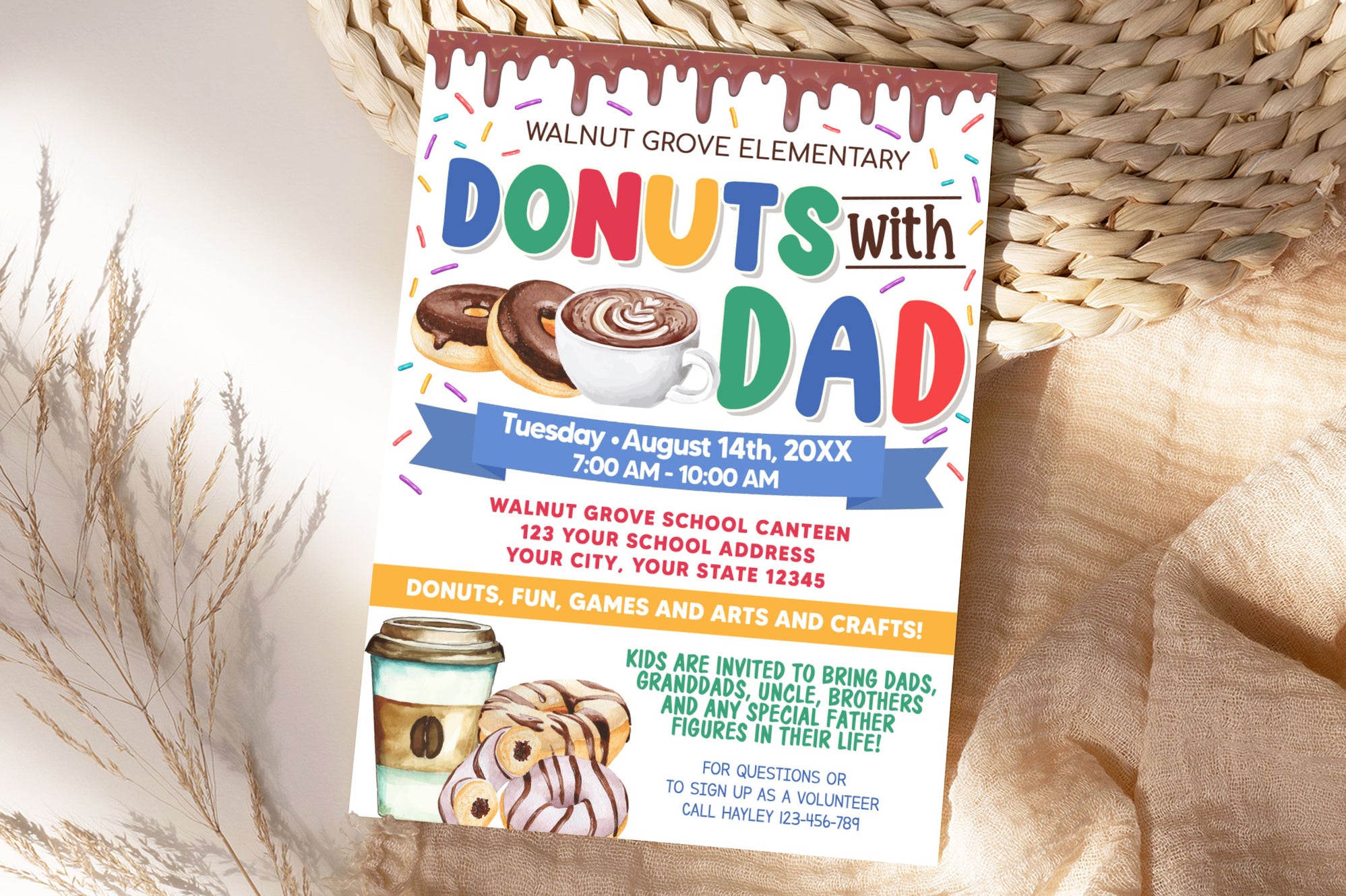 DIY Donut With Dad Flyer Template | School Donut Flyer Invitation ...