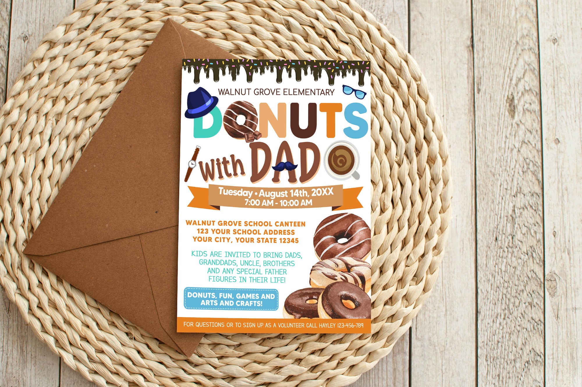 Customizable Donut With Dad Flyer Invitation | PTO PTA School Church ...