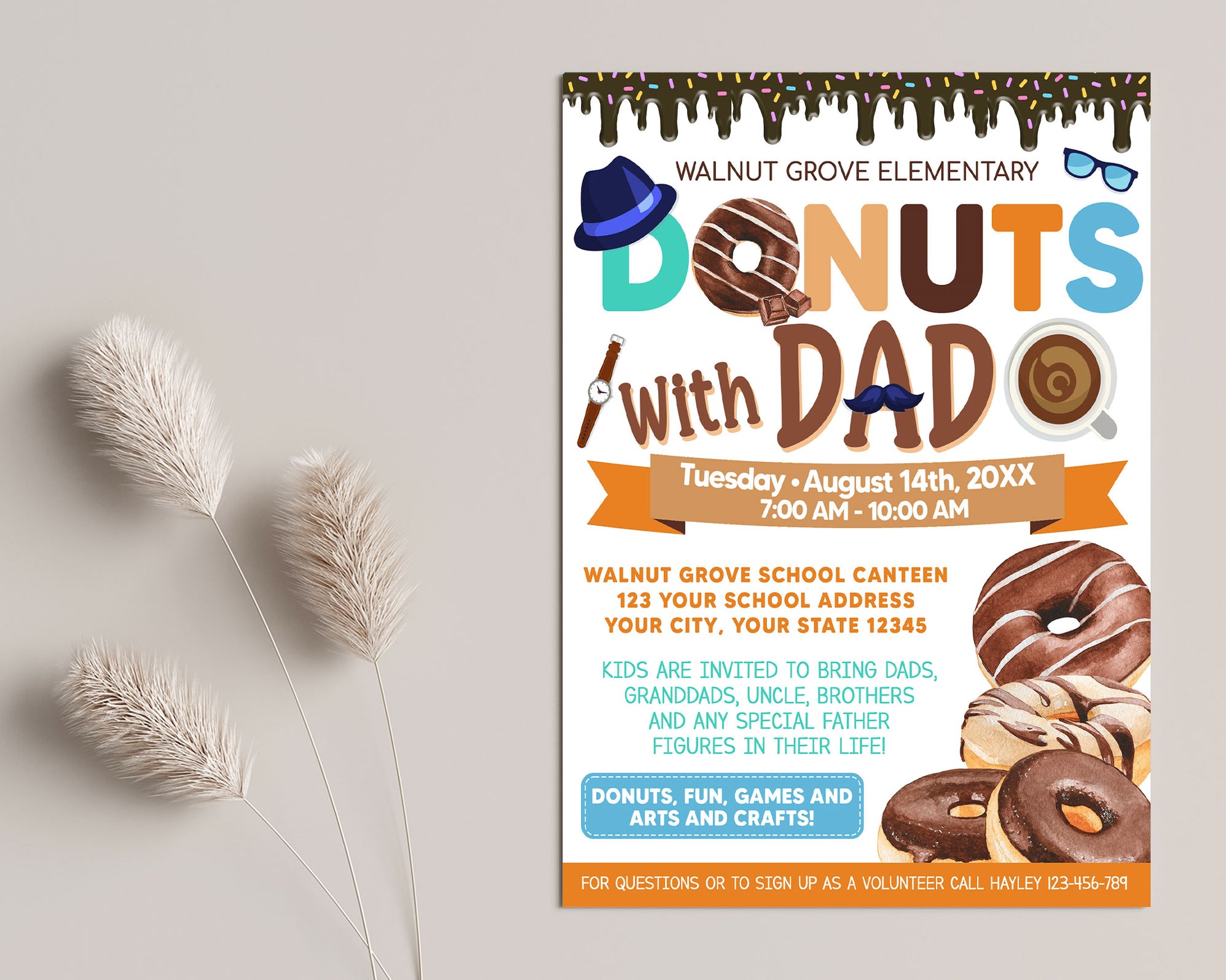 Customizable Donut With Dad Flyer Invitation | PTO PTA School Church ...