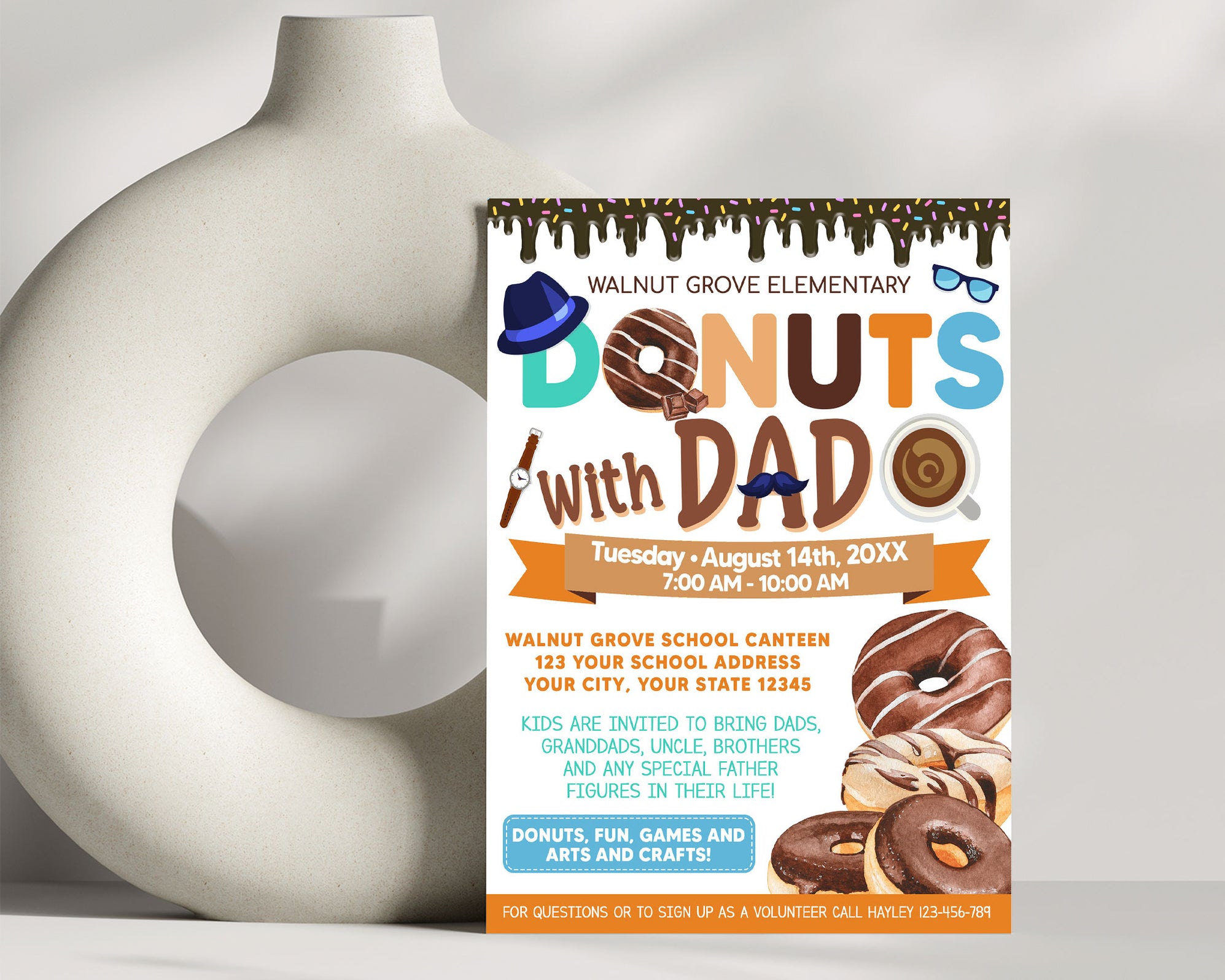 Customizable Donut With Dad Flyer Invitation | PTO PTA School Church ...