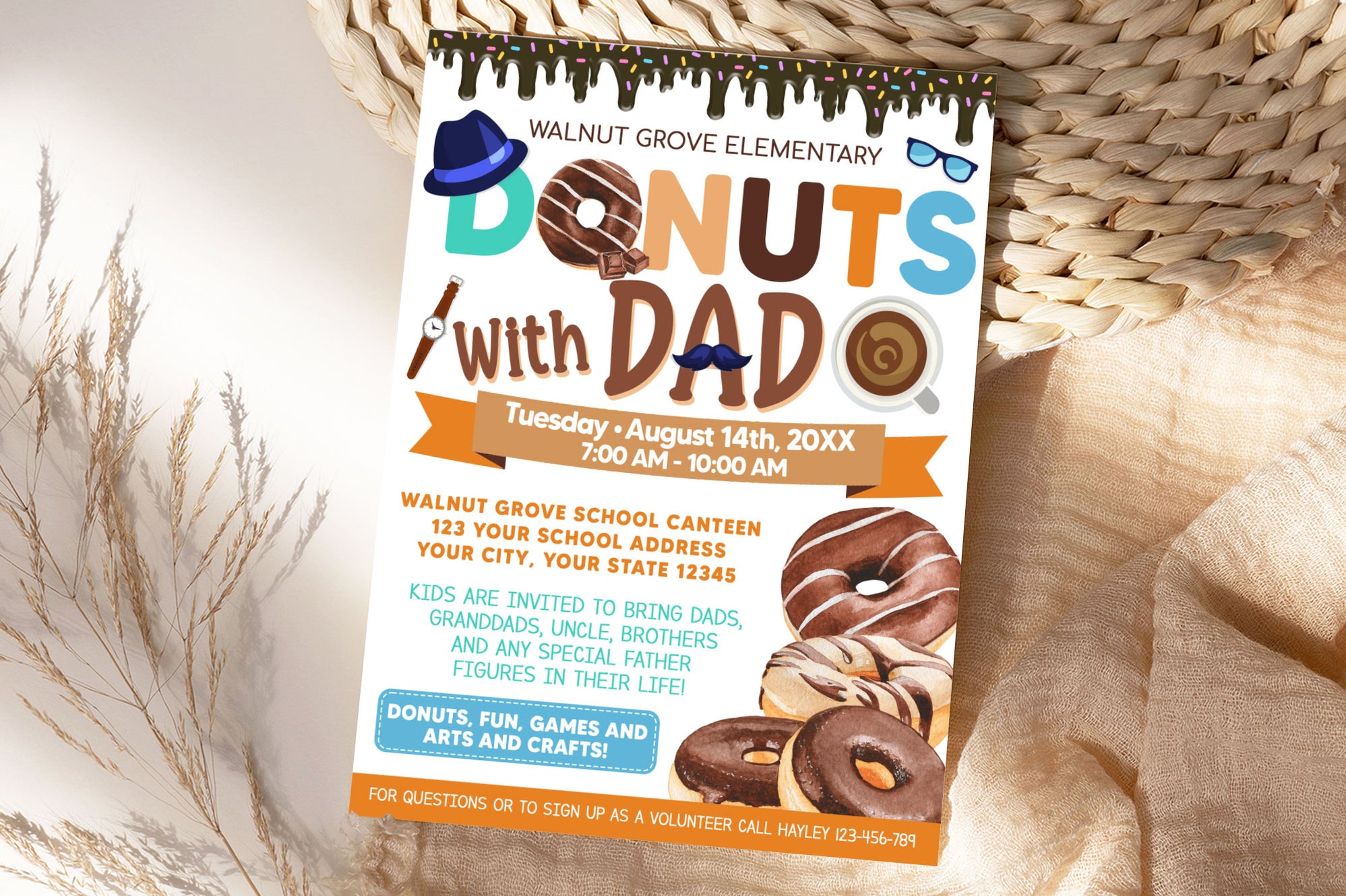 Customizable Donut With Dad Flyer Invitation | PTO PTA School Church ...