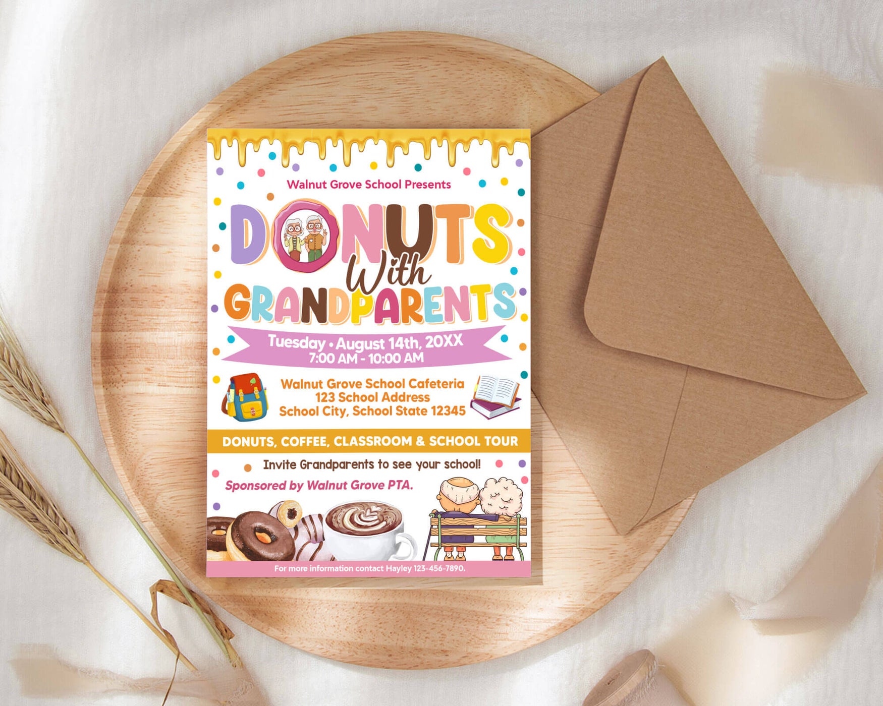 DIY Donuts With Grandparents Flyer Template | School Donut Flyer ...