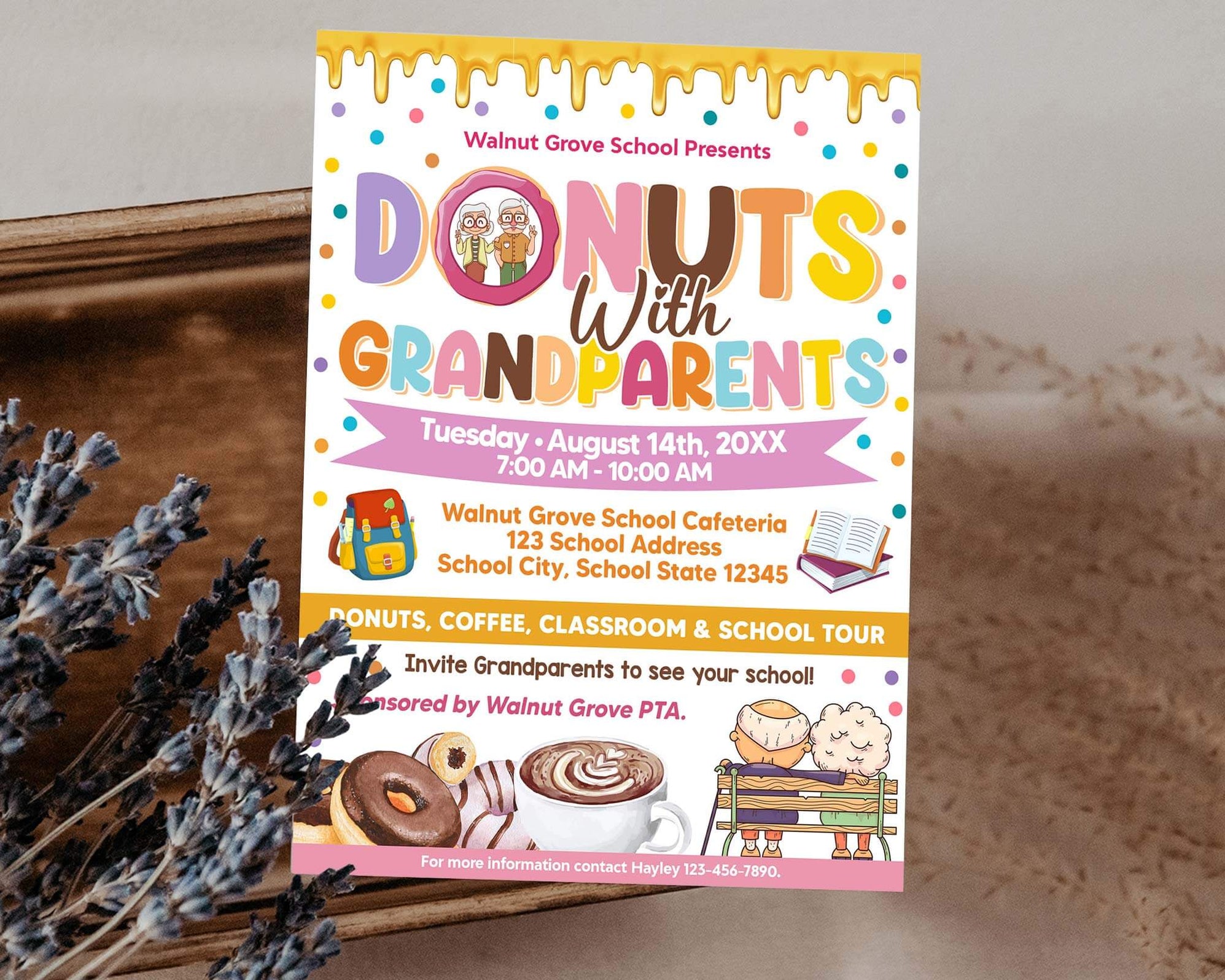 DIY Donuts With Grandparents Flyer Template | School Donut Flyer ...
