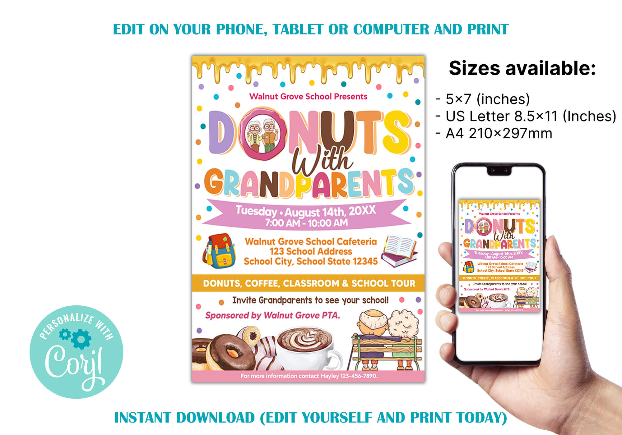 DIY Donuts With Grandparents Flyer Template | School Donut Flyer ...