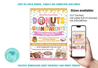 DIY Donuts With Grandparents Flyer Template | School Donut Flyer ...