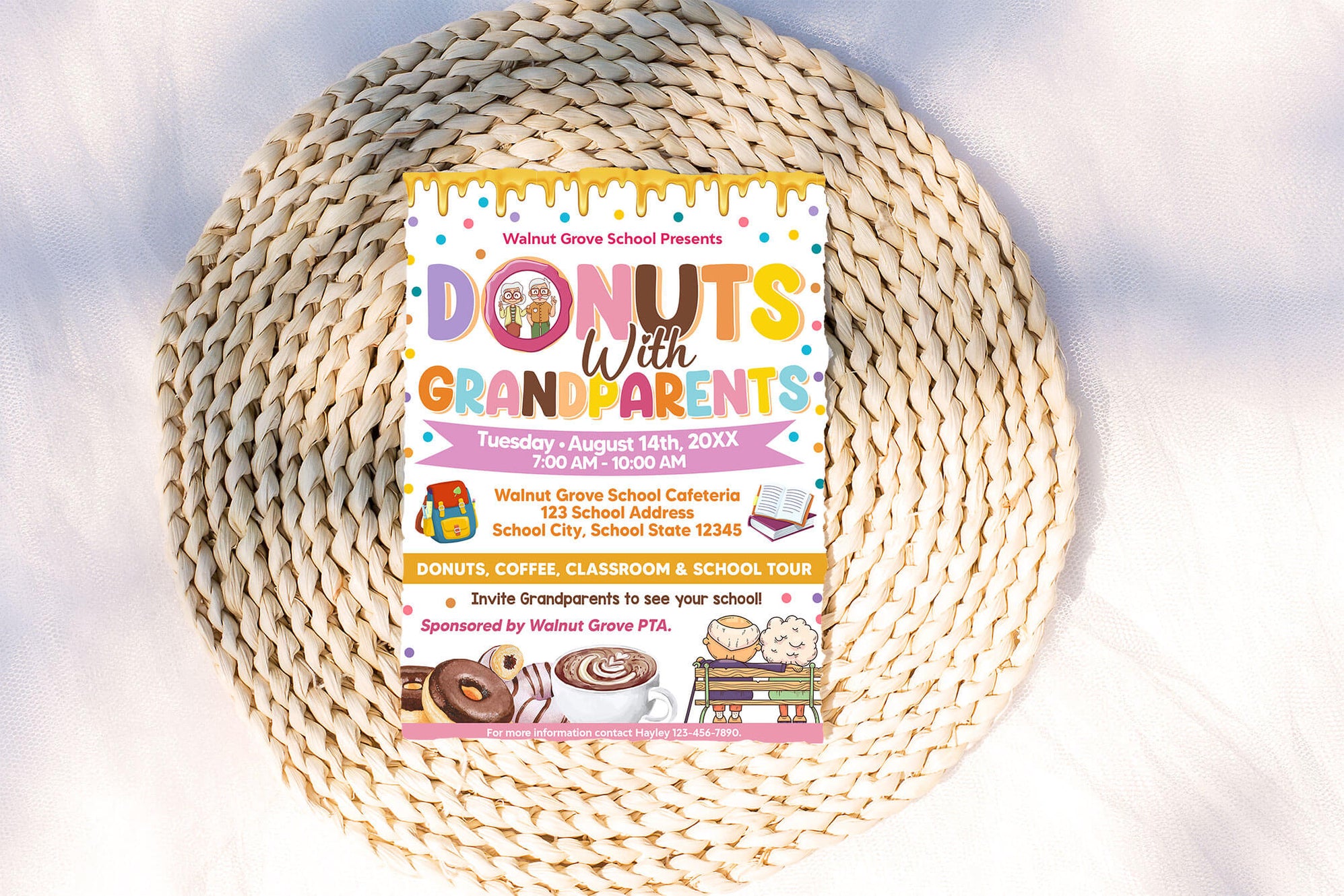 DIY Donuts With Grandparents Flyer Template | School Donut Flyer ...