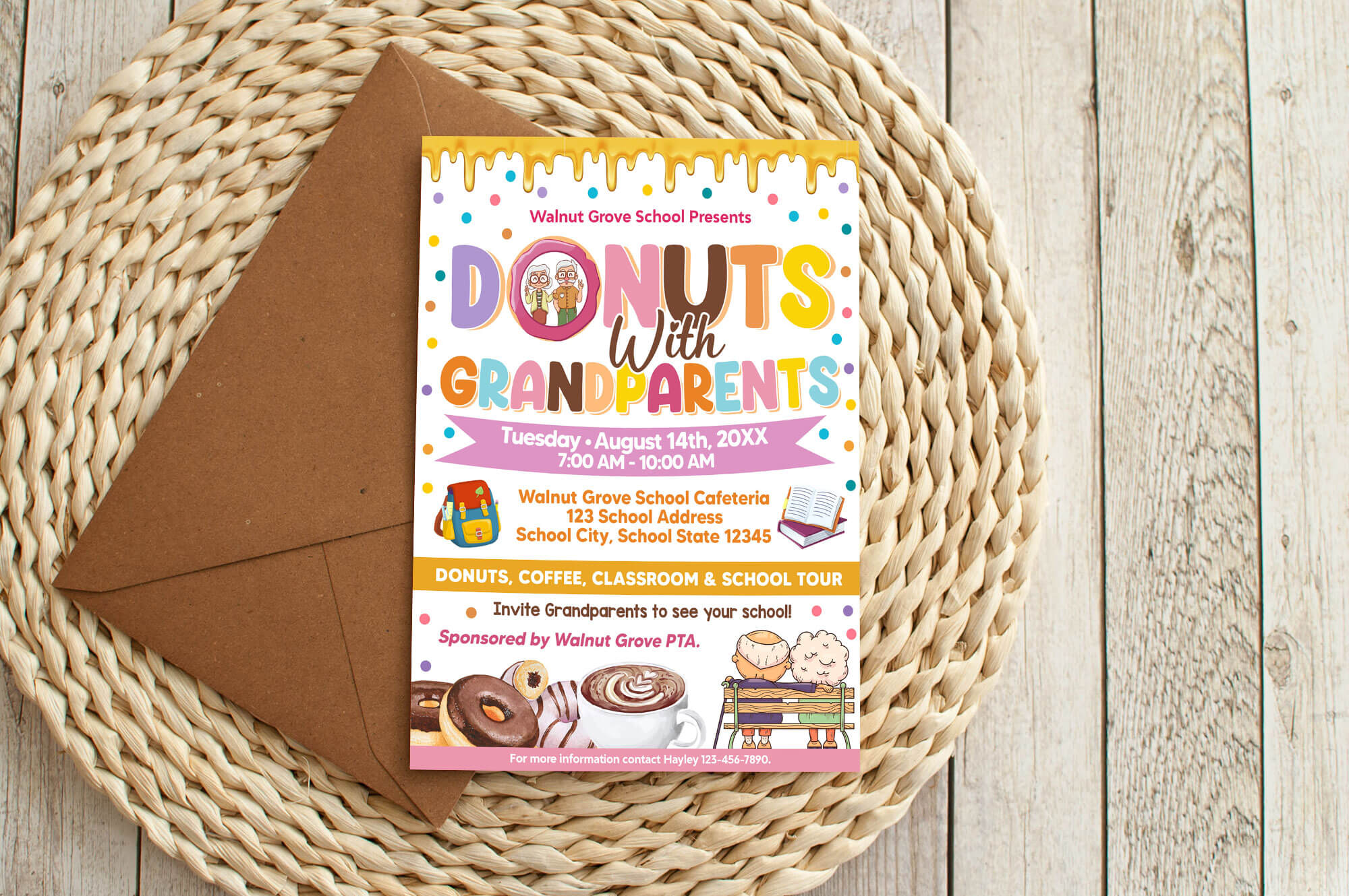 DIY Donuts With Grandparents Flyer Template | School Donut Flyer ...