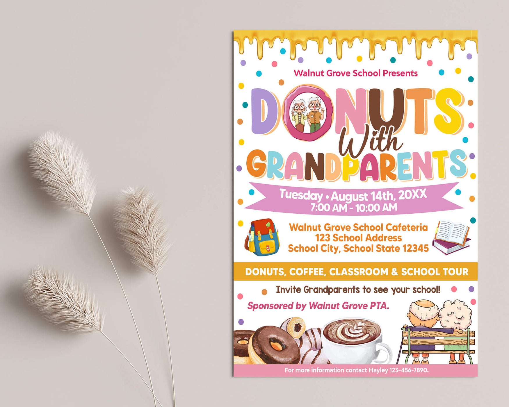 DIY Donuts With Grandparents Flyer Template | School Donut Flyer ...