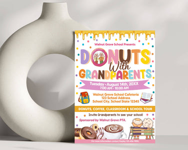DIY Donuts With Grandparents Flyer Template | School Donut Flyer ...