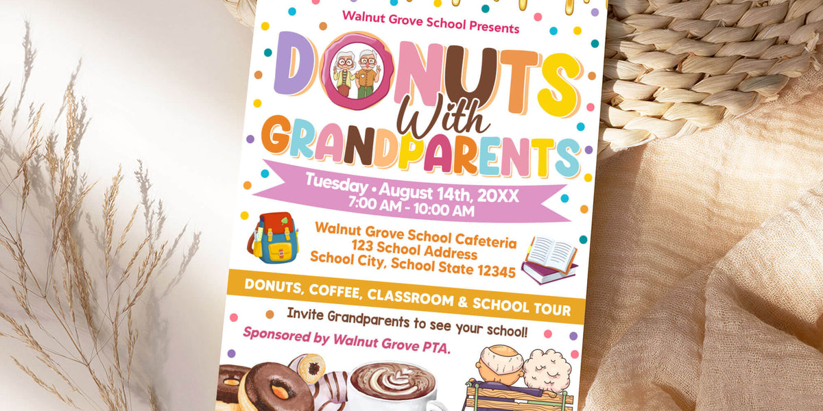 DIY Donuts With Grandparents Flyer Template | School Donut Flyer ...