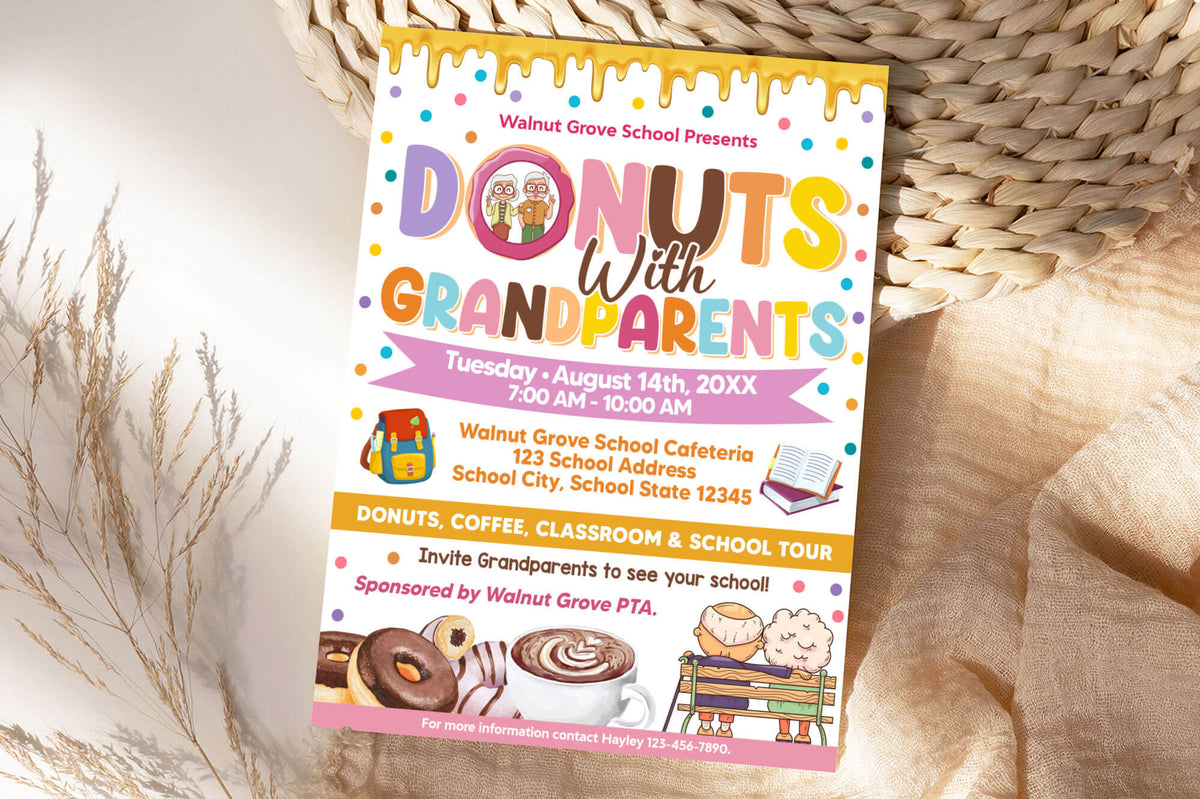 DIY Donuts With Grandparents Flyer Template | School Donut Flyer ...