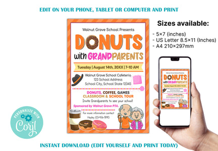 Customization Donuts With Grandparents Flyer Template | School Family ...