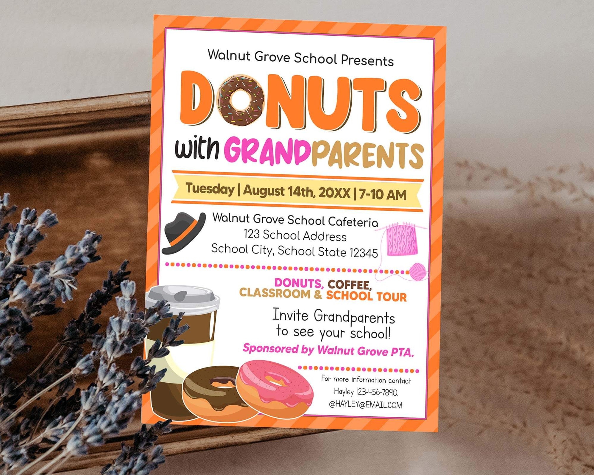 Donuts With Grandparents Flyer| School PTO PTA Family Donut Flyer ...