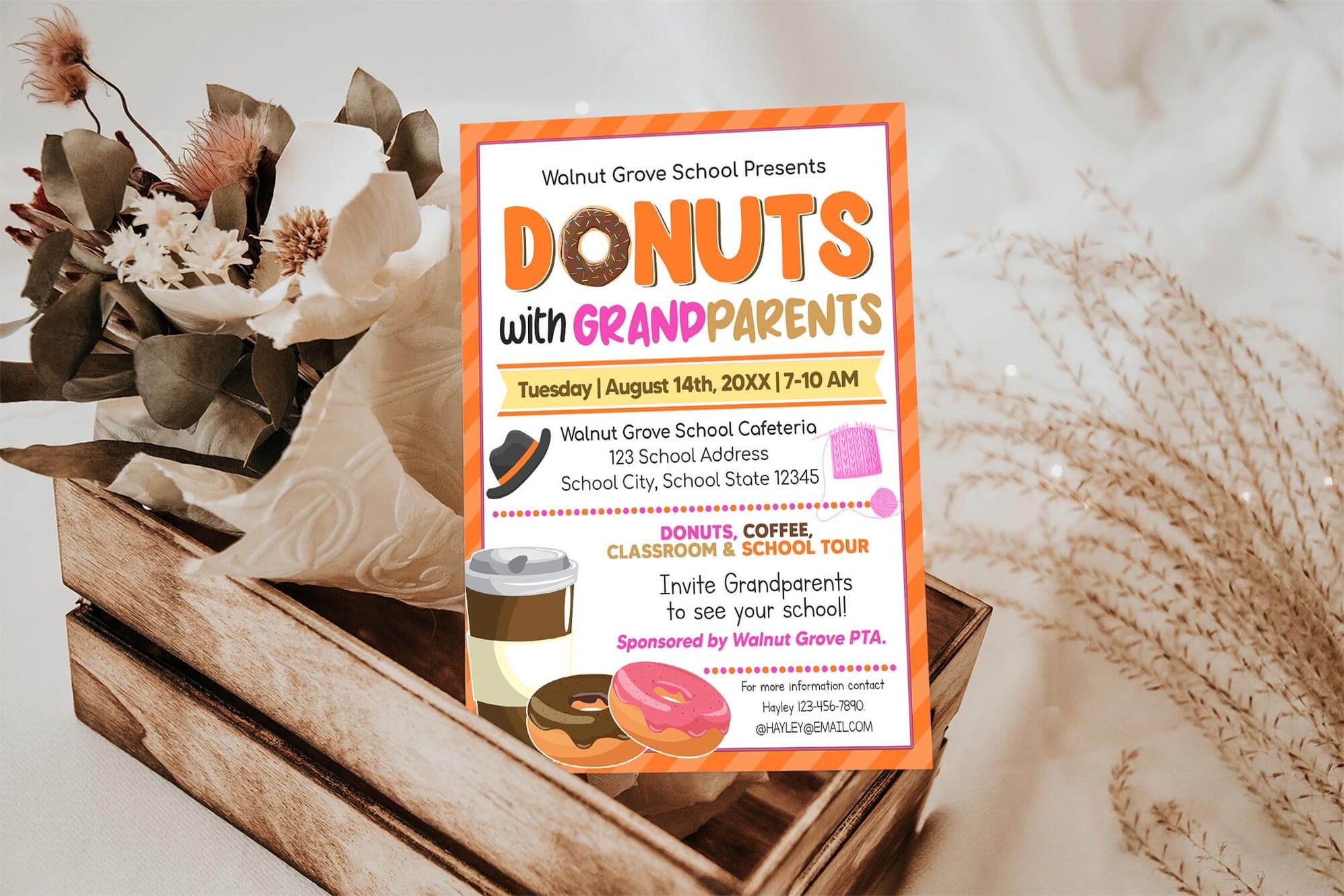 Donuts With Grandparents Flyer| School PTO PTA Family Donut Flyer ...