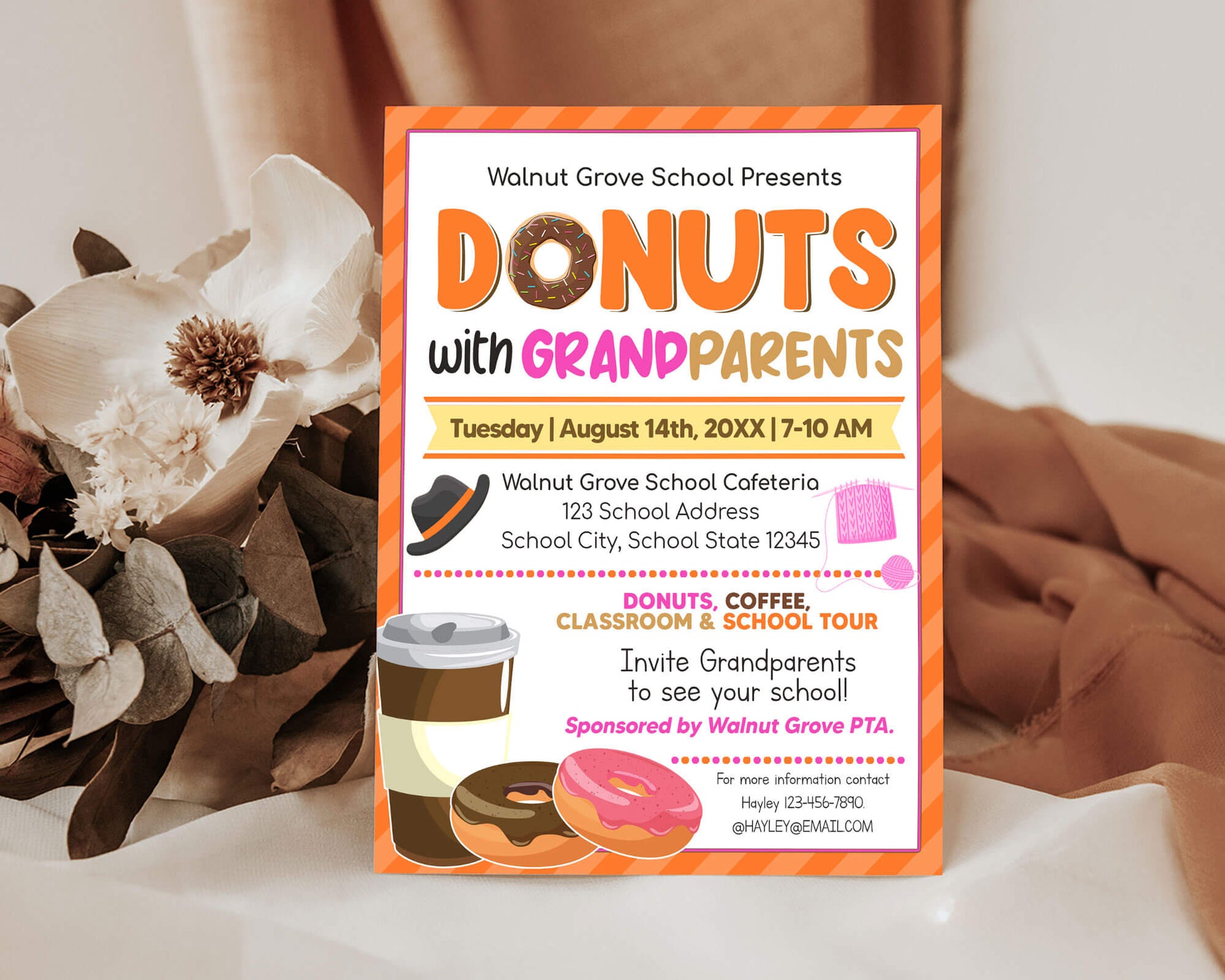 Donuts With Grandparents Flyer| School PTO PTA Family Donut Flyer ...