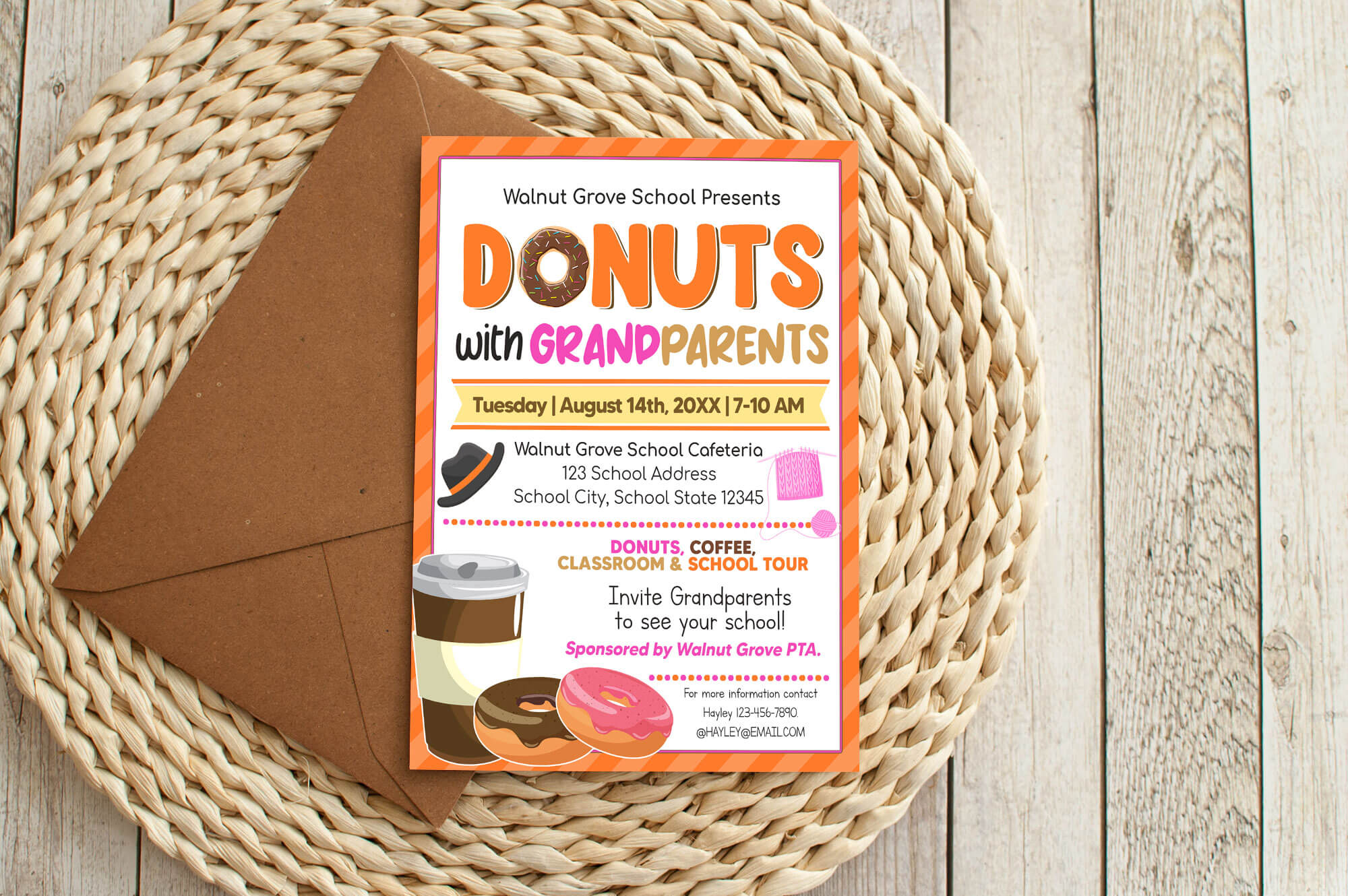 Donuts With Grandparents Flyer| School PTO PTA Family Donut Flyer ...