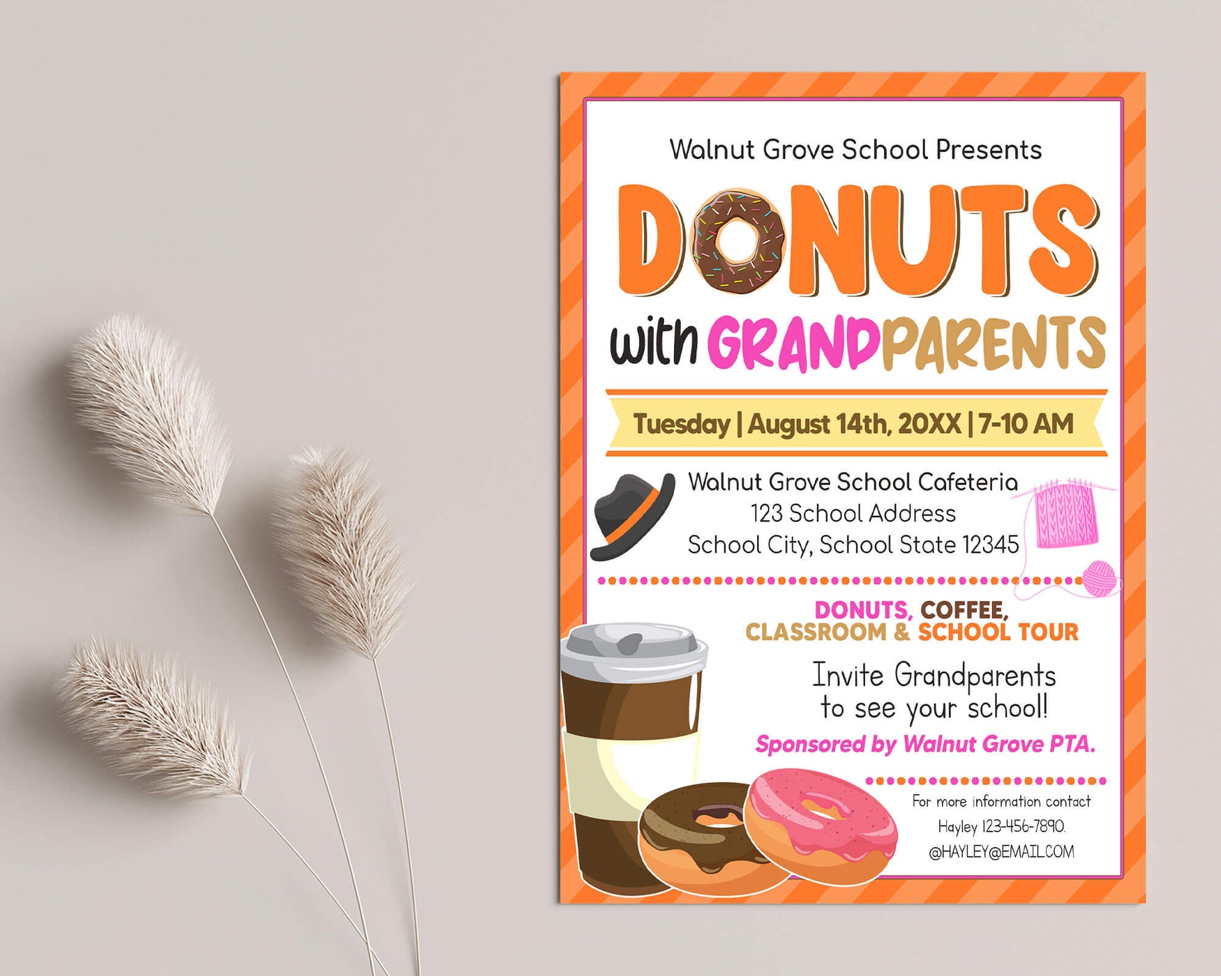Donuts With Grandparents Flyer| School PTO PTA Family Donut Flyer ...