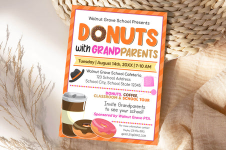 Donuts With Grandparents Flyer| School PTO PTA Family Donut Flyer ...