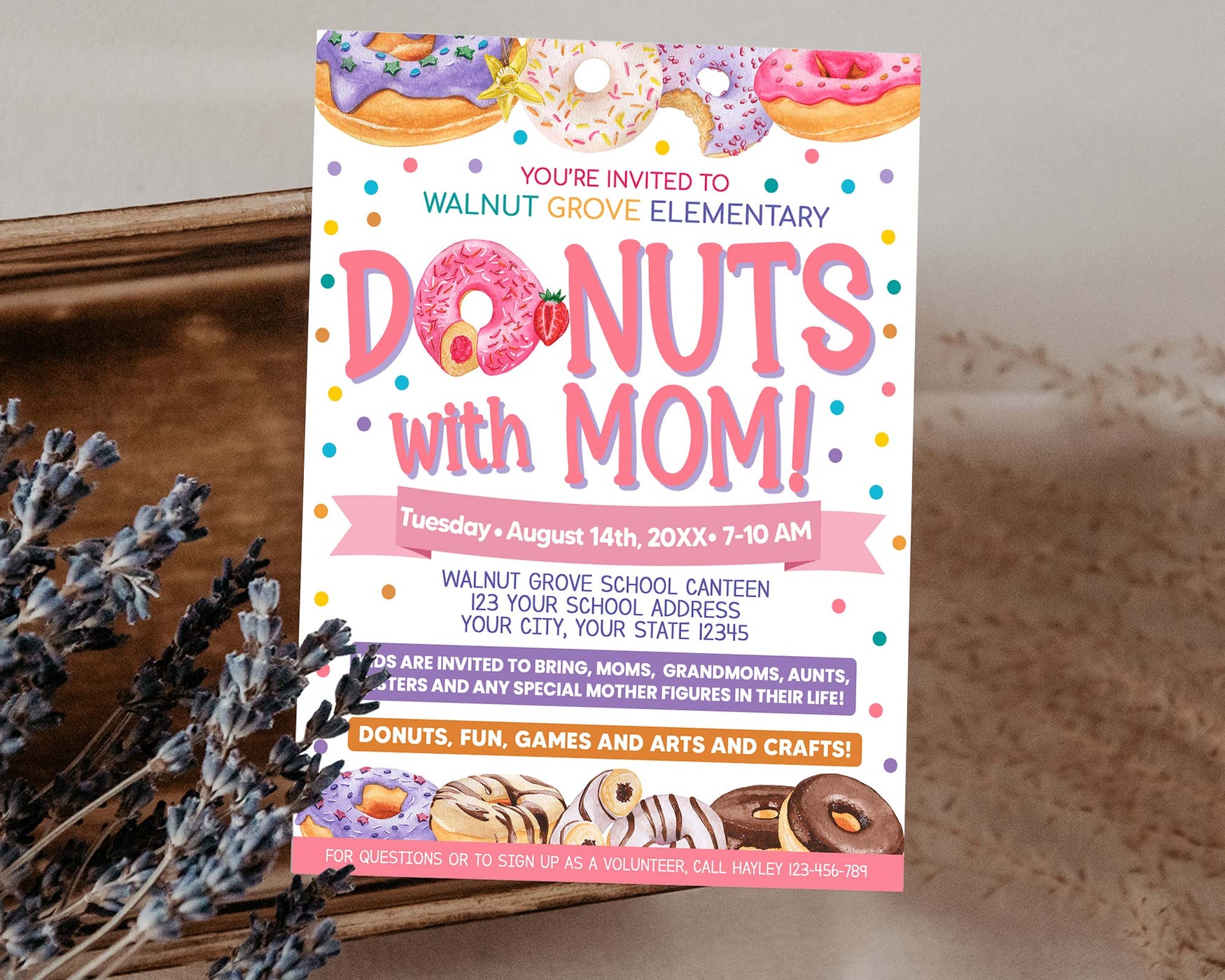 Customizable Donuts With Mom Flyer Template | Fundraiser Flyer ...