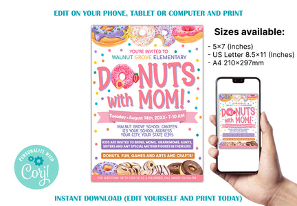 Customizable Donuts With Mom Flyer Template | Fundraiser Flyer ...