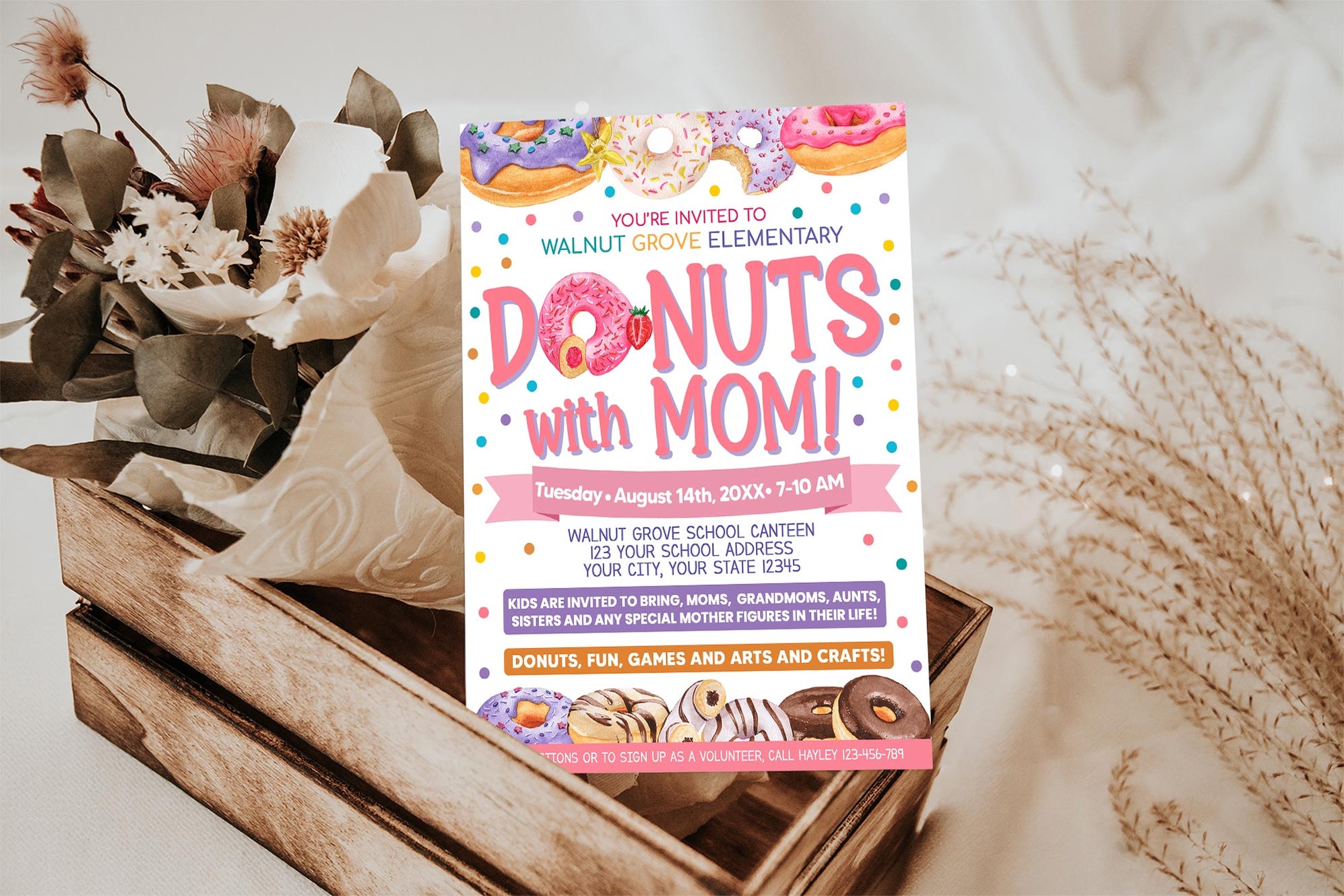 Customizable Donuts With Mom Flyer Template | Fundraiser Flyer ...